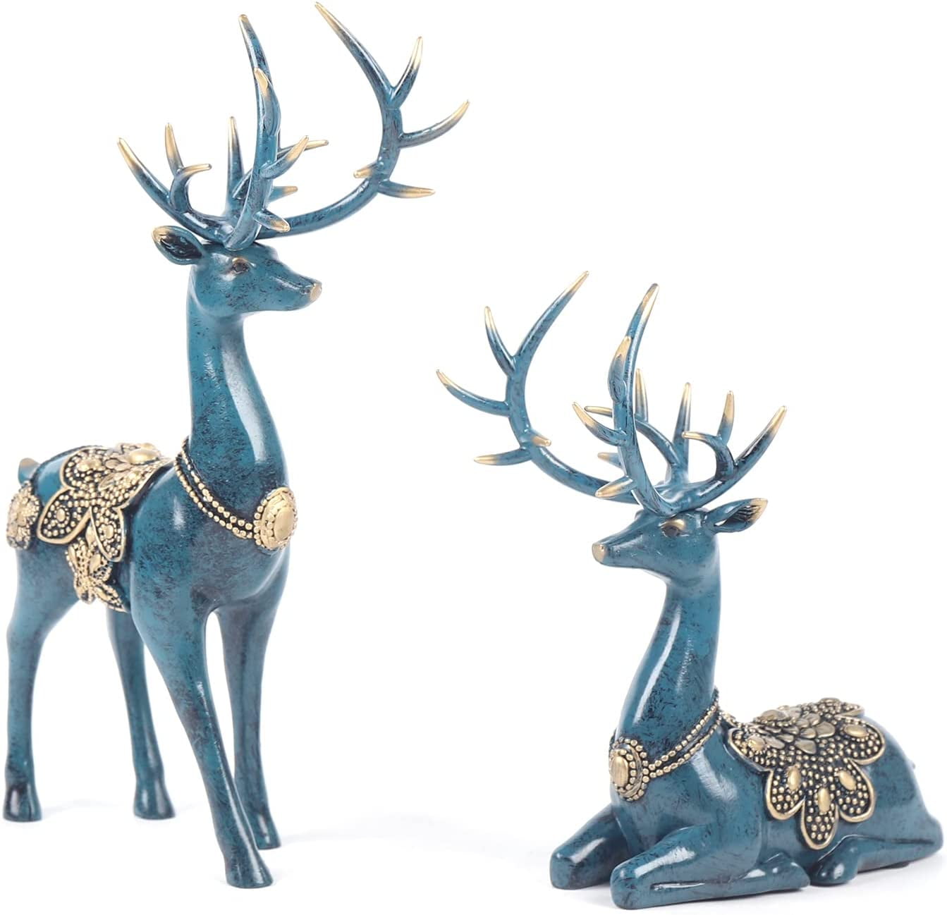 MONIPA Deer Figurine Home Decor Set of 2, Resin Holiday Deer Tabletop ...