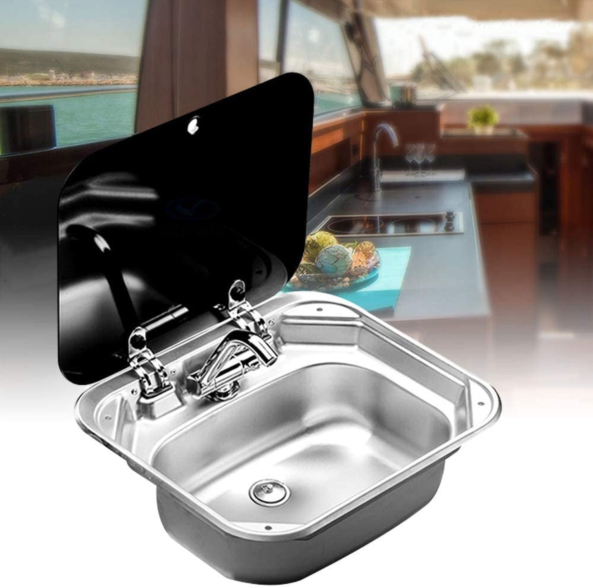 MONIPA Glass Lid Sink RV Caravan Camper Kitchen Basin Sink Stainless ...