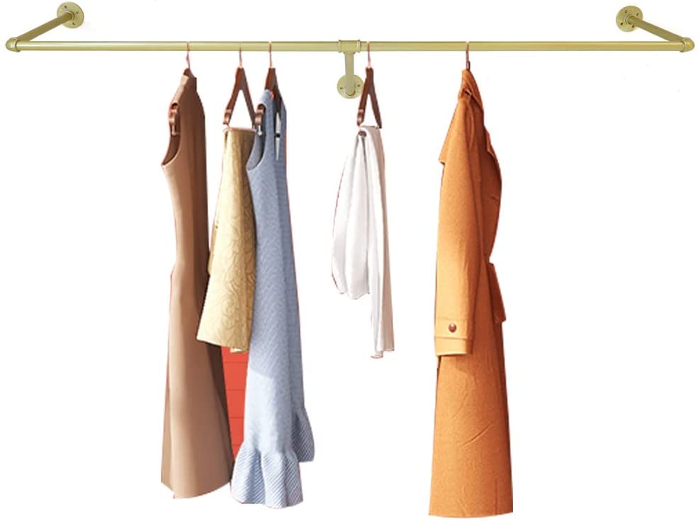 MONIPA Gold Wall Mounted Clothing Rack, Metal Industrial Pipe Hanging ...