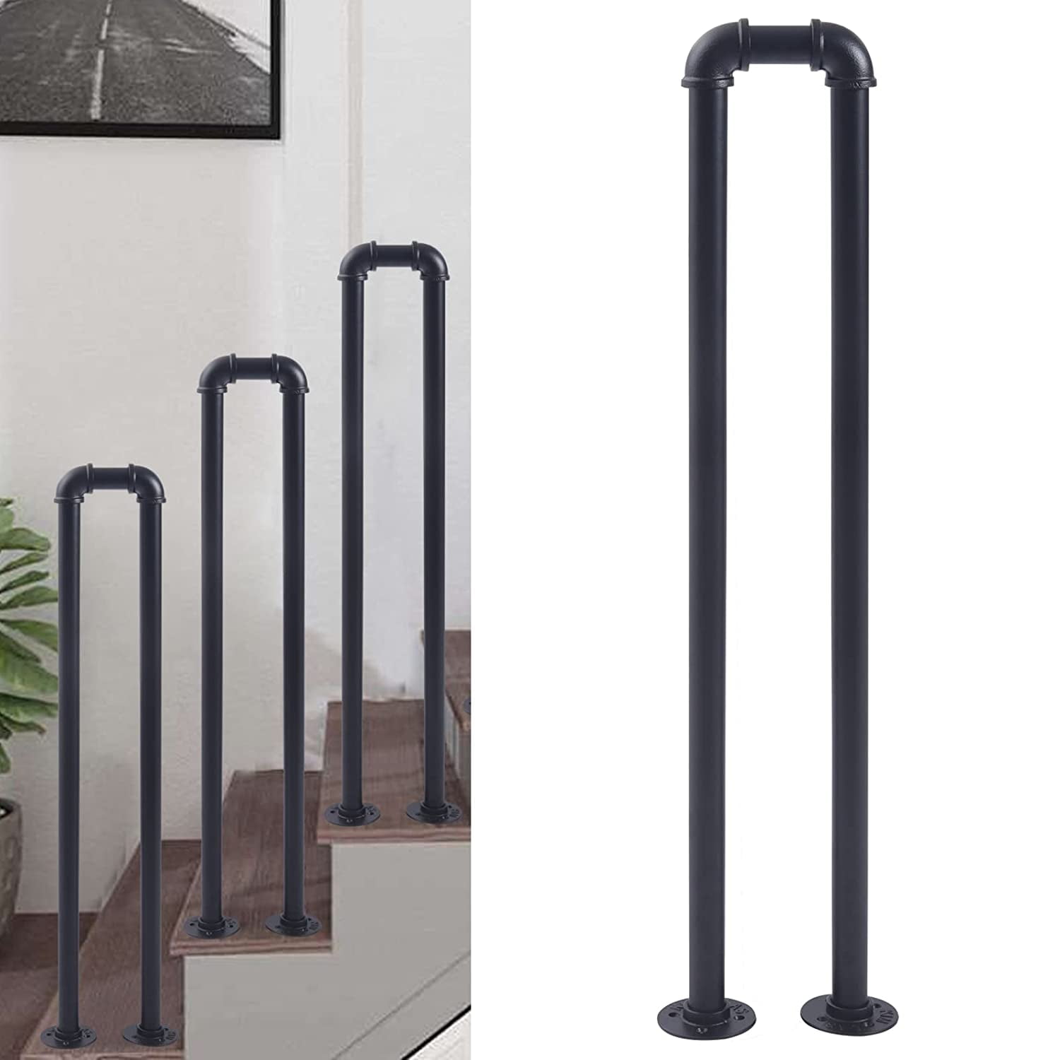 MONIPA U-Shape Matte Black Industrial Handrail for Indoor Outdoor ...