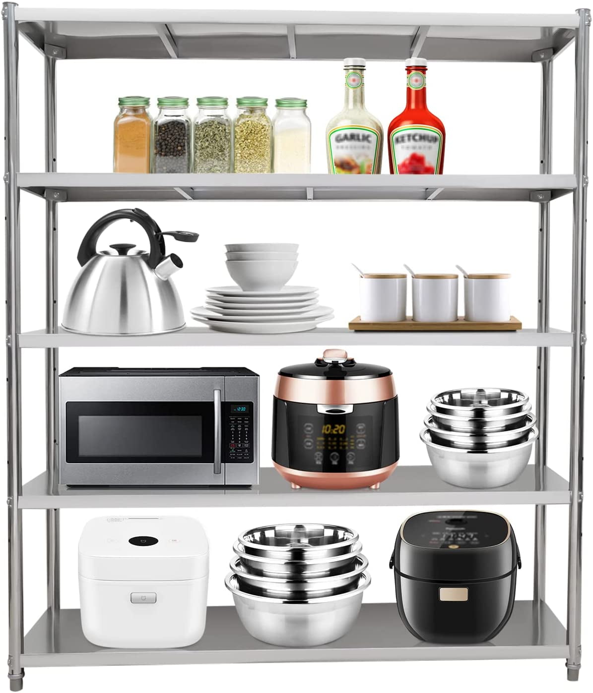 MONIPA Heavy Duty 5 Tiers Stainless Steel Shelving Rack Large Storage ...