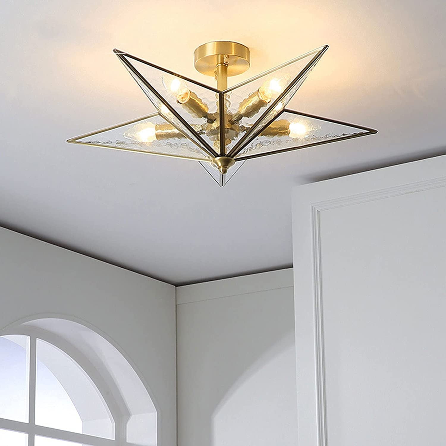 MONIPA Star Shape Brass Ceiling Lamp, Nordic Style, Flush Mount Light ...