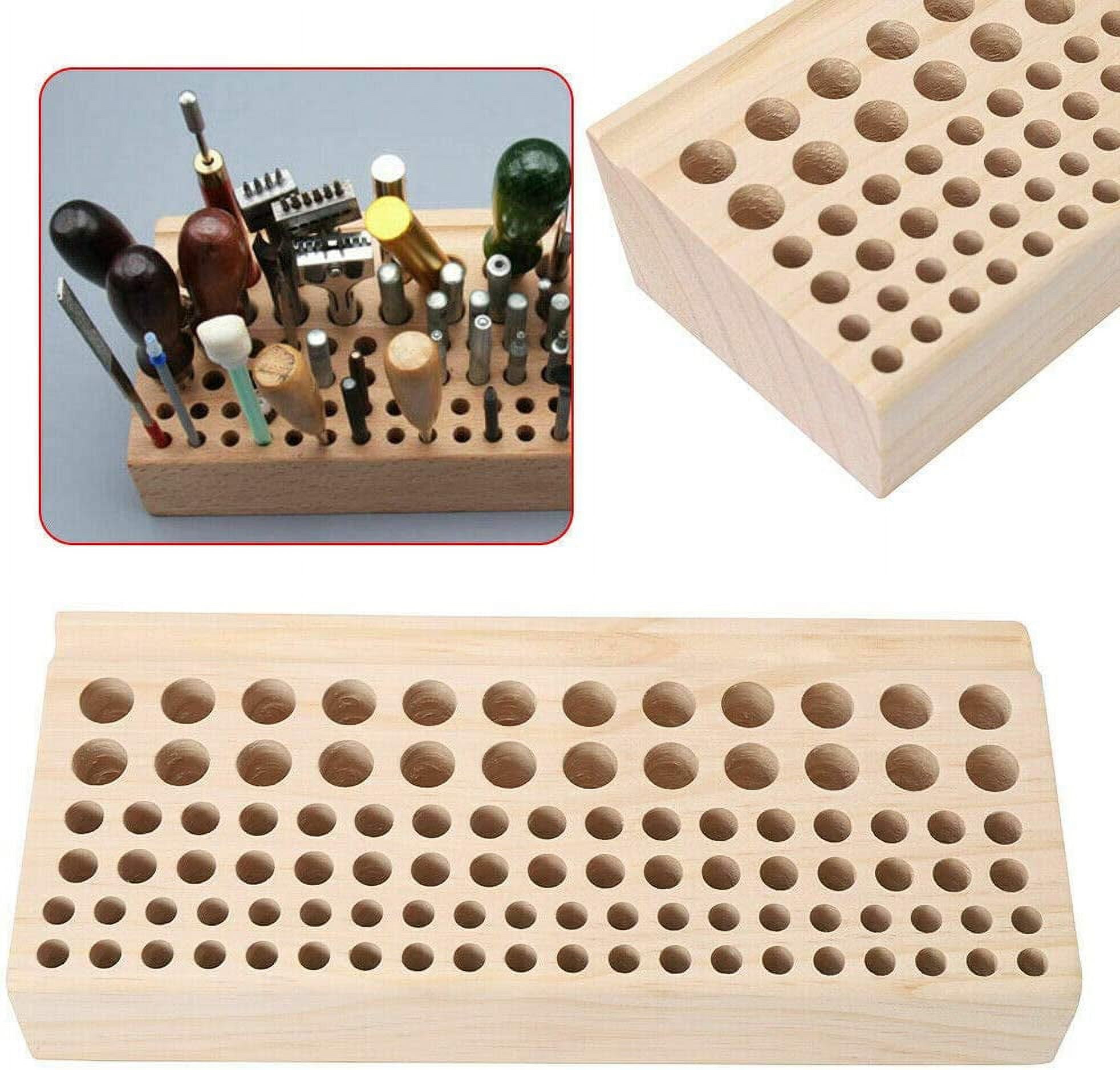 MONIPA Wooden Leather Punch Craft Tool Rack 98 Hole Leather Crafts Tool ...