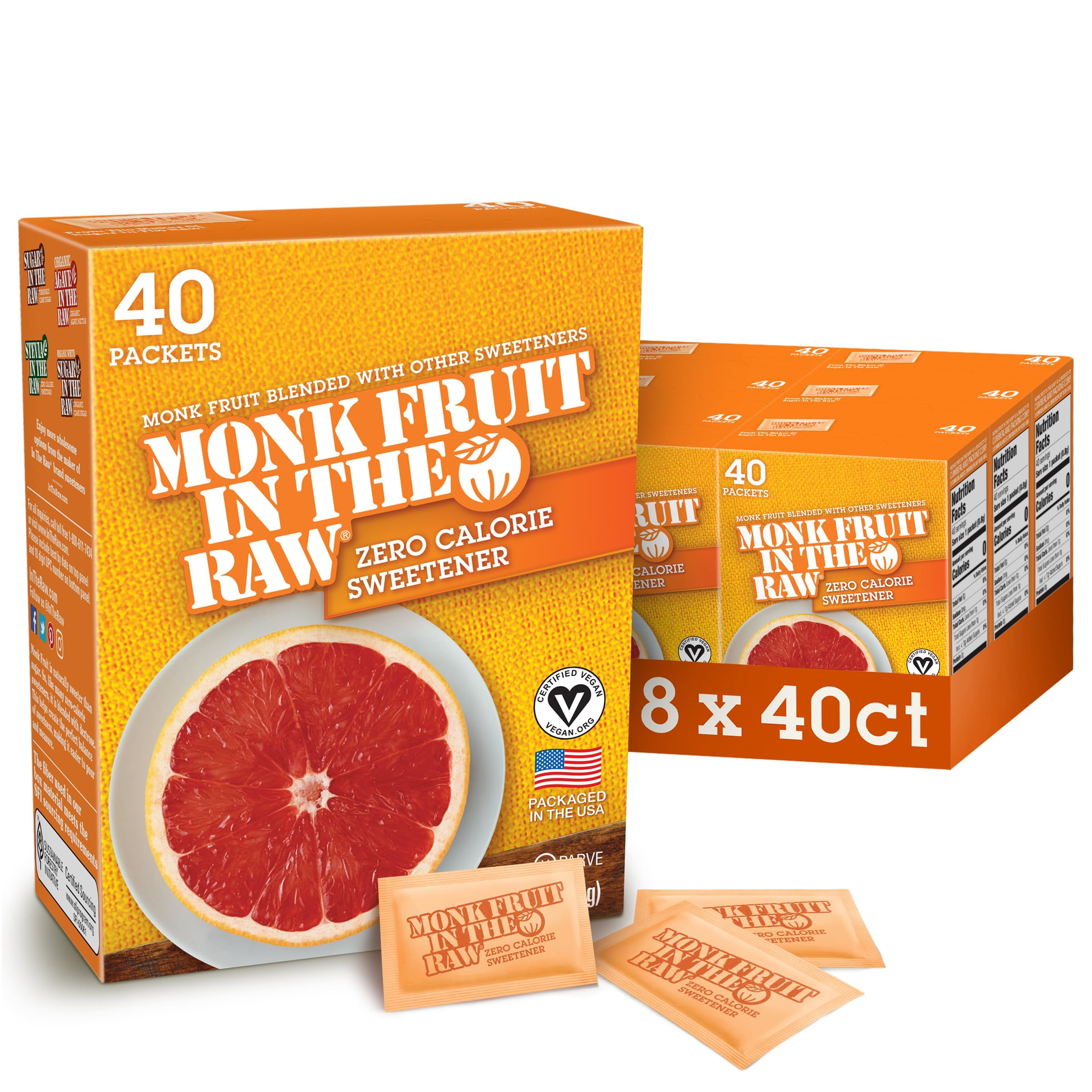 MONK FRUIT IN THE BDF32 RAW Zero-Calorie Sugar Substitute Packets ...