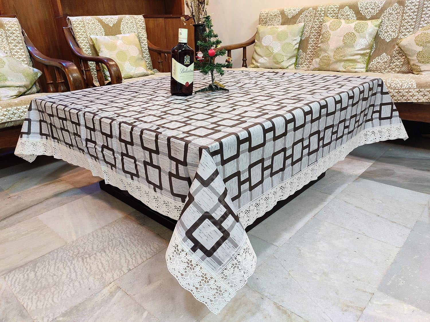 MONKDECOR Grey Box Design PVC Printed 8 Seater Table Cover Design6 Size ...