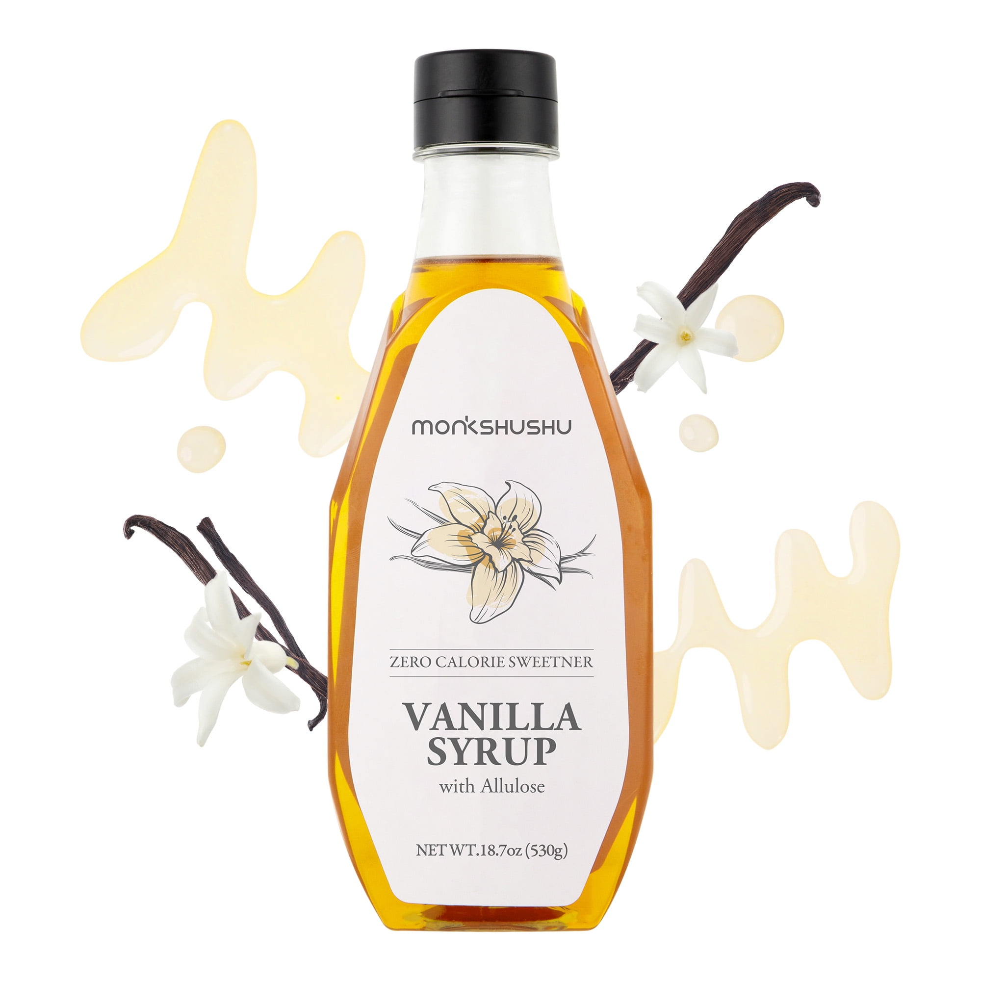MONKSHUSHU, Liquid Sweetener, 18.7 Fl Oz, Vanilla Allulose Syrup ...