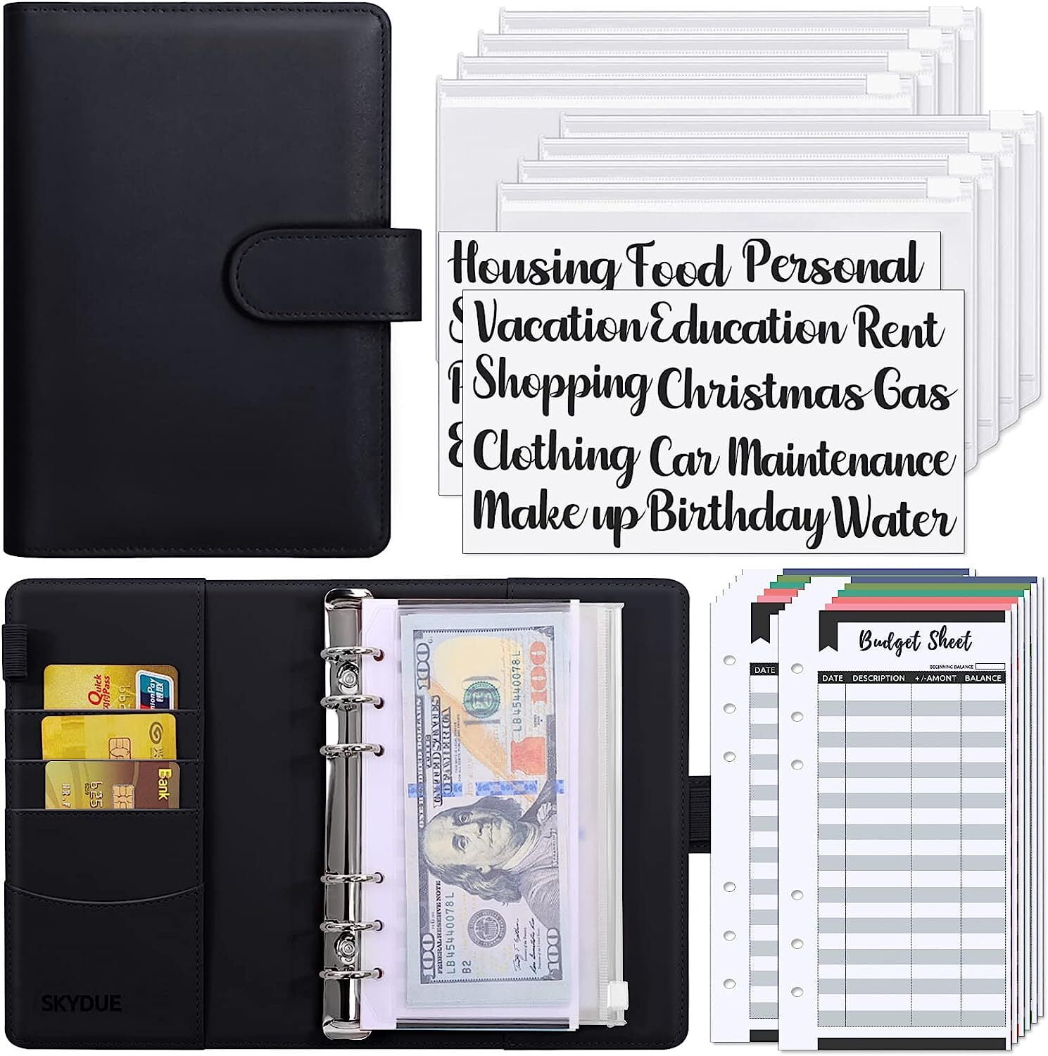 MONOBIN A6 Budget Binder with Zipper Envelopes & Expense Budget Sheets ...