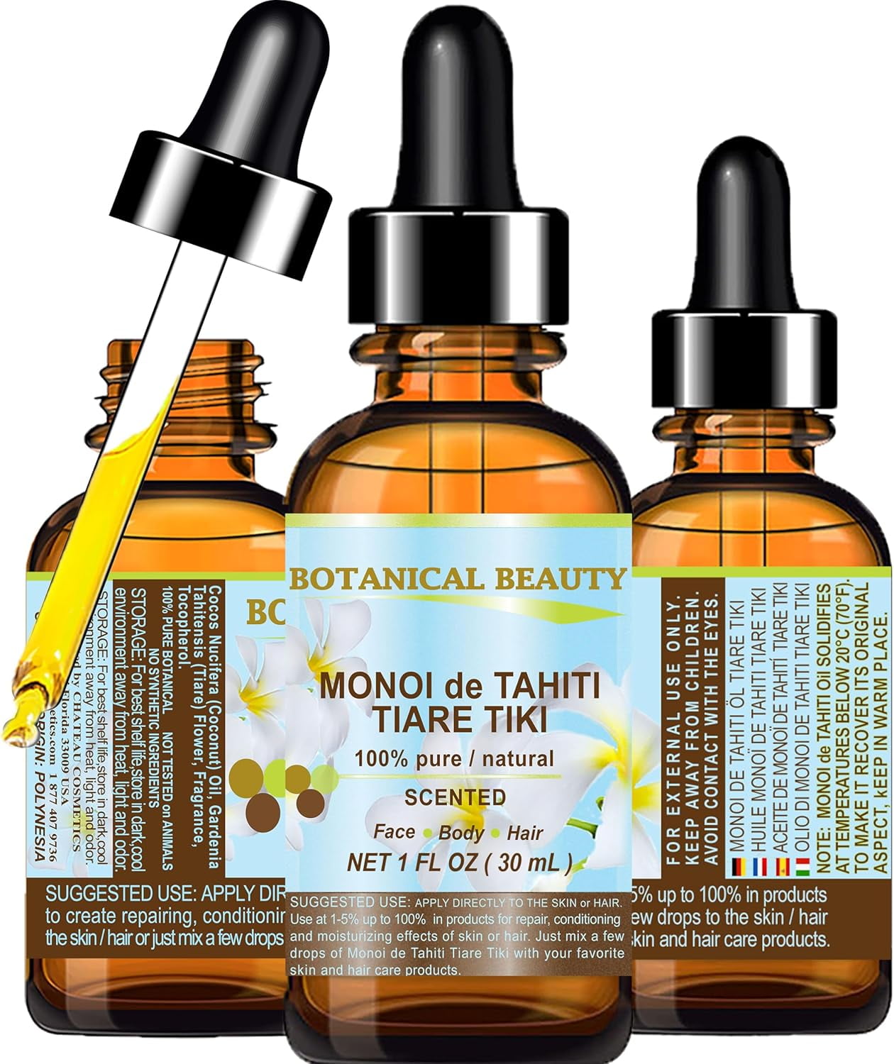 MONOI de TAHITI OIL TIARE TIKI 100% Pure Natural Undiluted 1 Fl. Oz ...