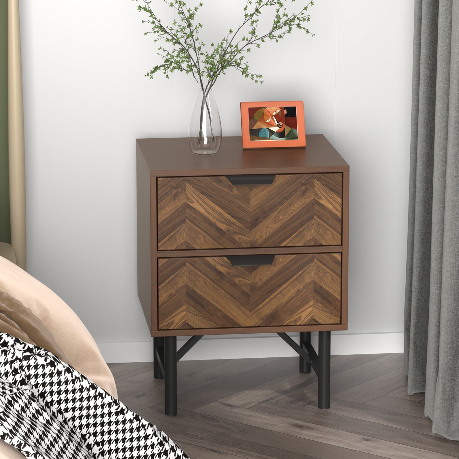 MONSLIPA Bedside Nightstand for Bedroom, 2 Drawer Dresser End Table for ...