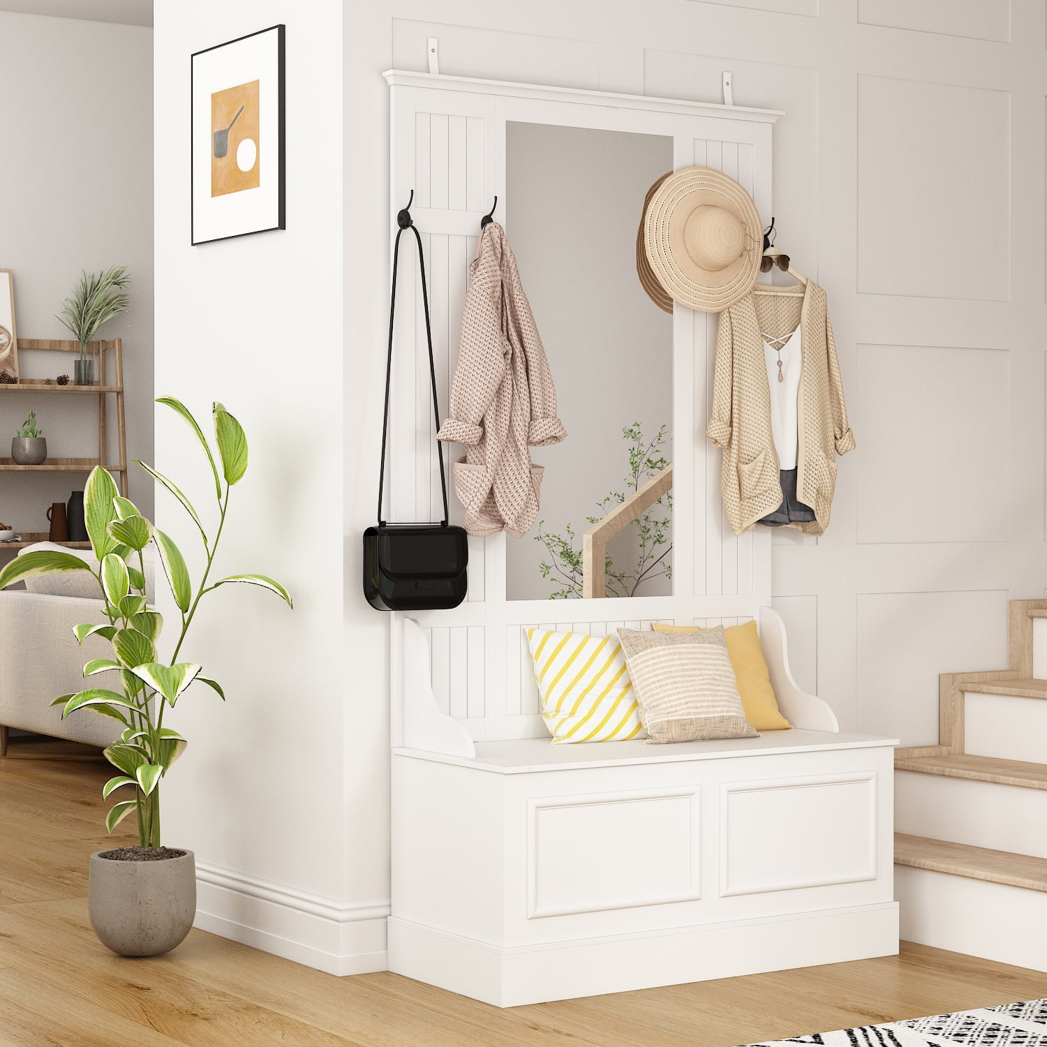 MONSLIPA Hall Tree with Mirror, Entryway Hallway Organizer with Storage ...