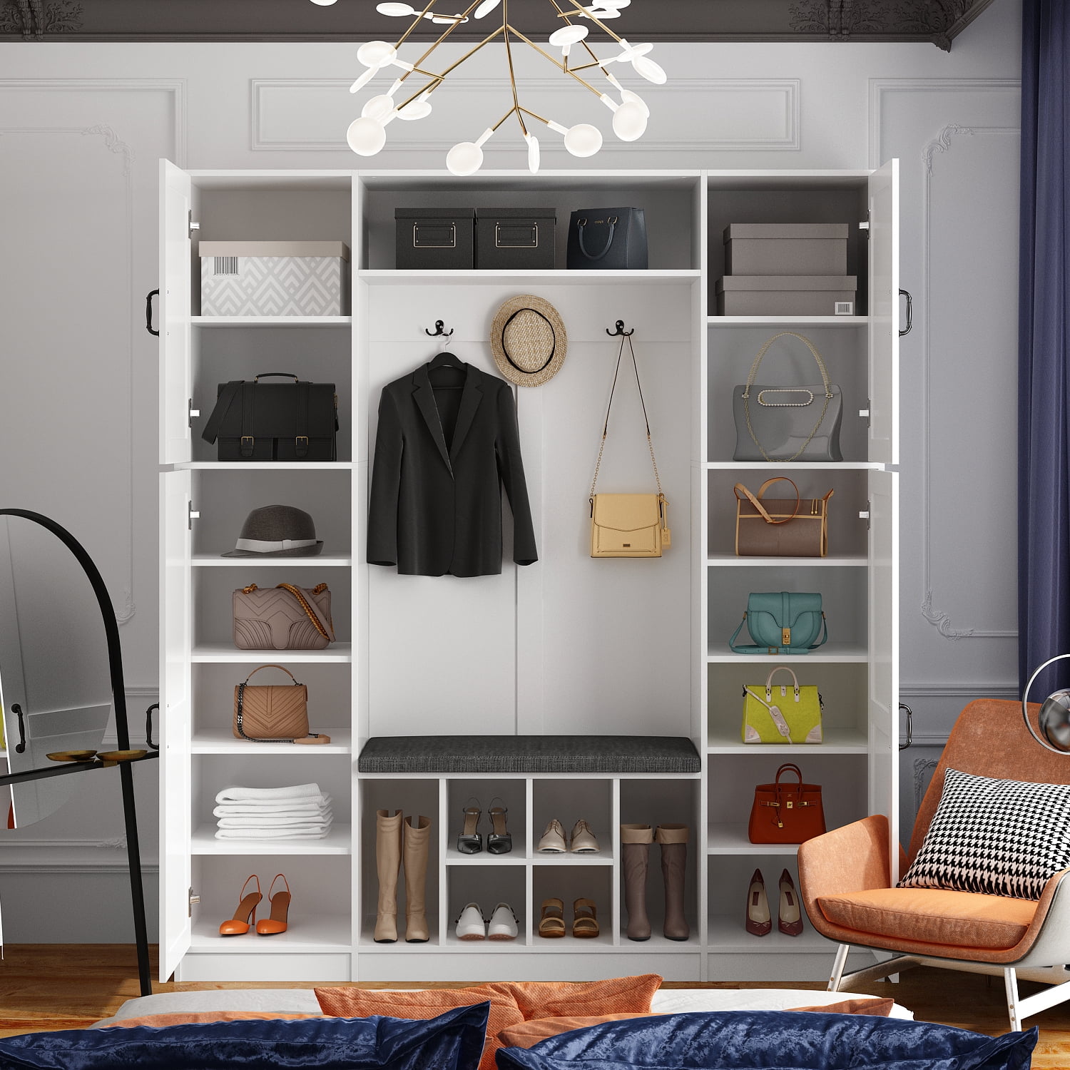 MONSLIPA Hall Tree with Storage Bench and 3 Hooks, Entryway Storage ...