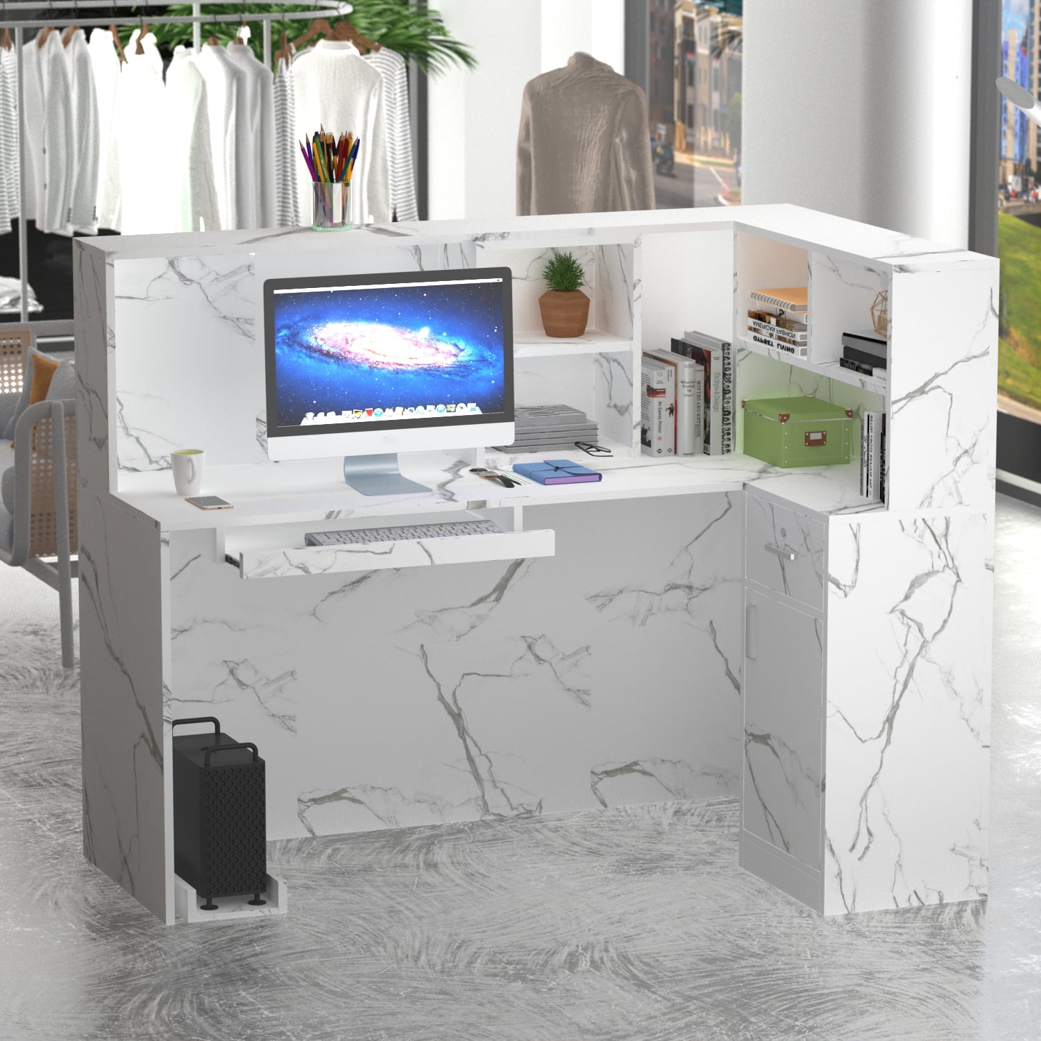 MONSLIPA L-Shape Reception Desk , Register Stand Reception Center Desk ...