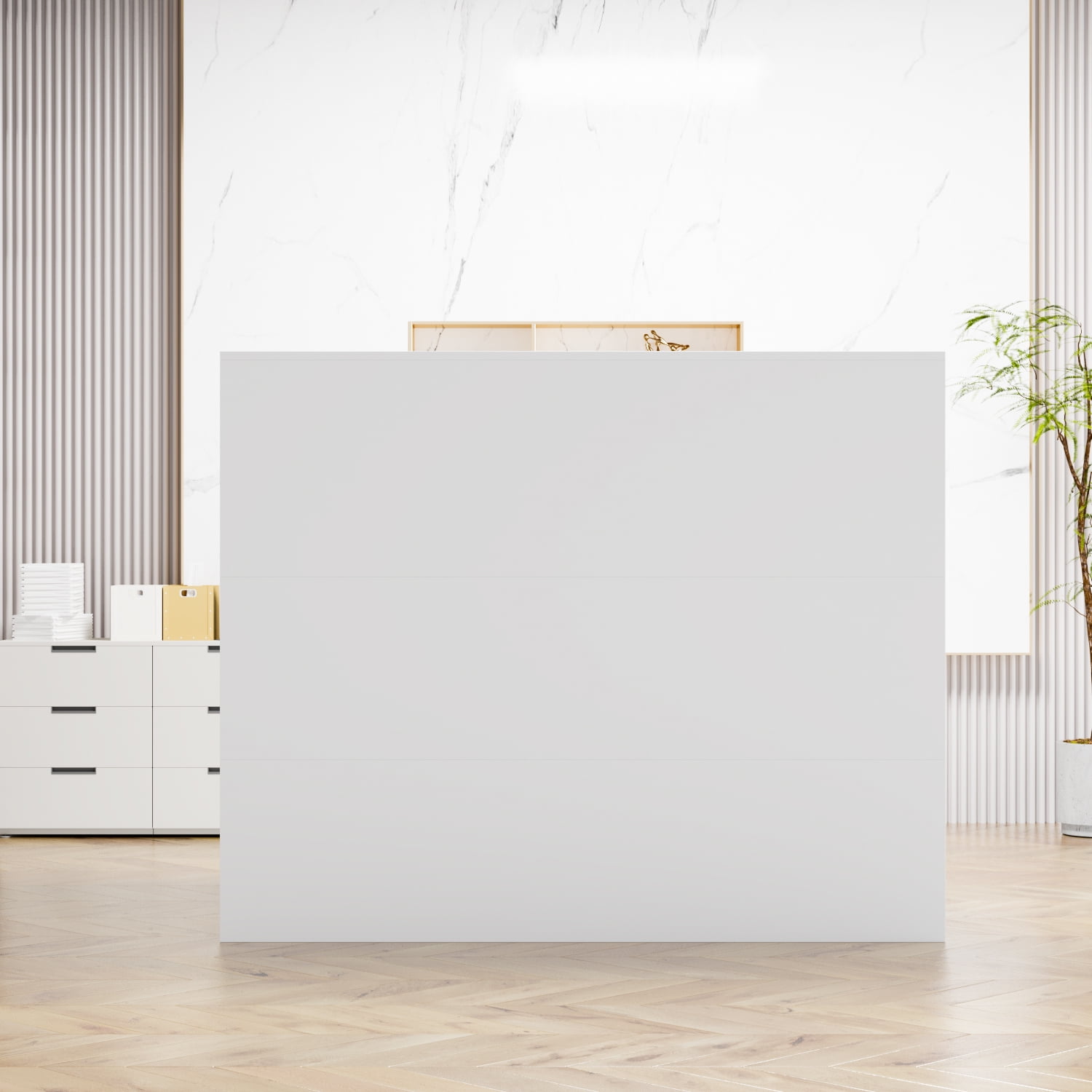 MONSLIPA L-Shape Wood Reception Desk with , Register Stand Reception ...