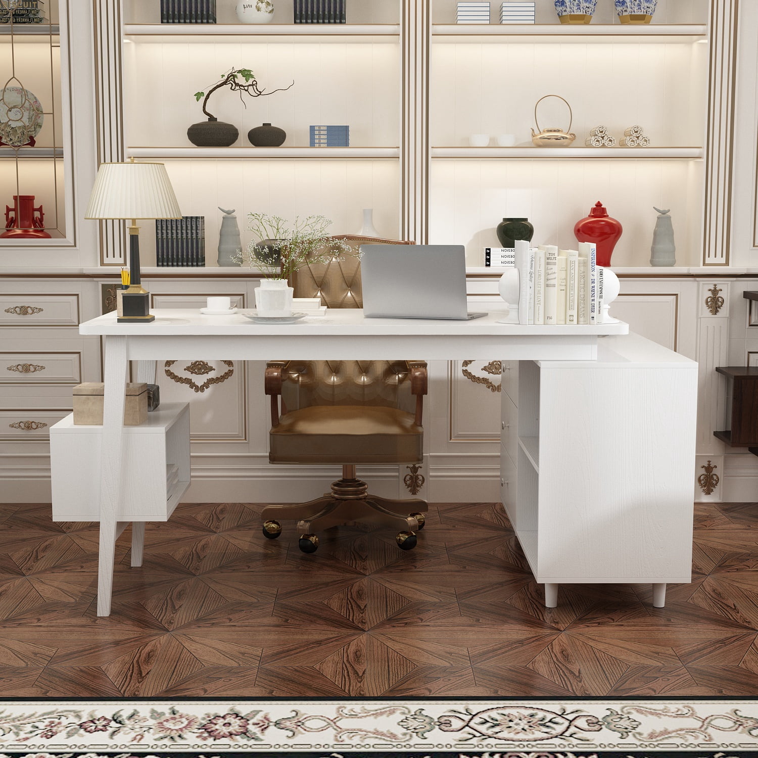 MONSLIPA L-Shaped Computer Desk with Storage Cabinet, Corner Writing ...