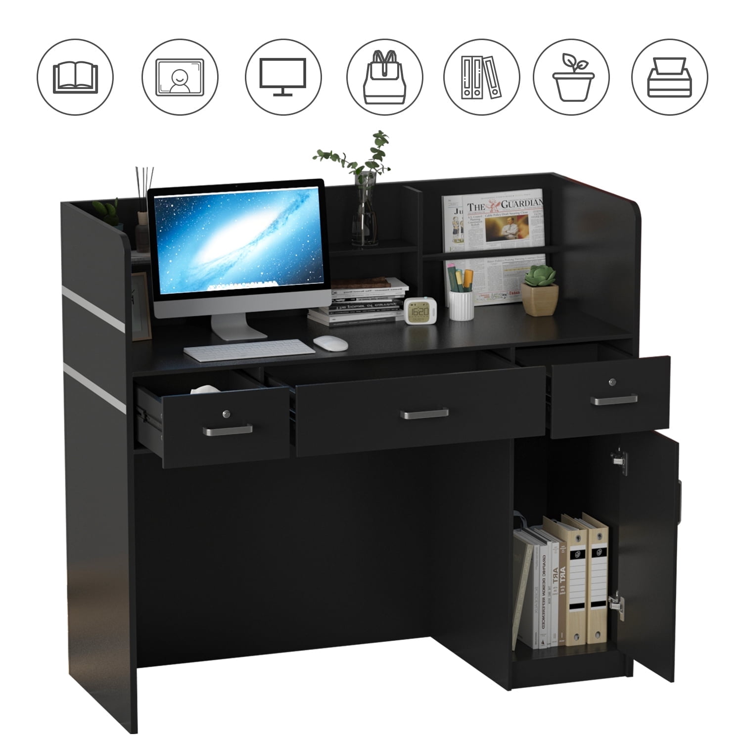 MONSLIPA Modern Office Desk Easy to Assembly Single Unit Reception ...