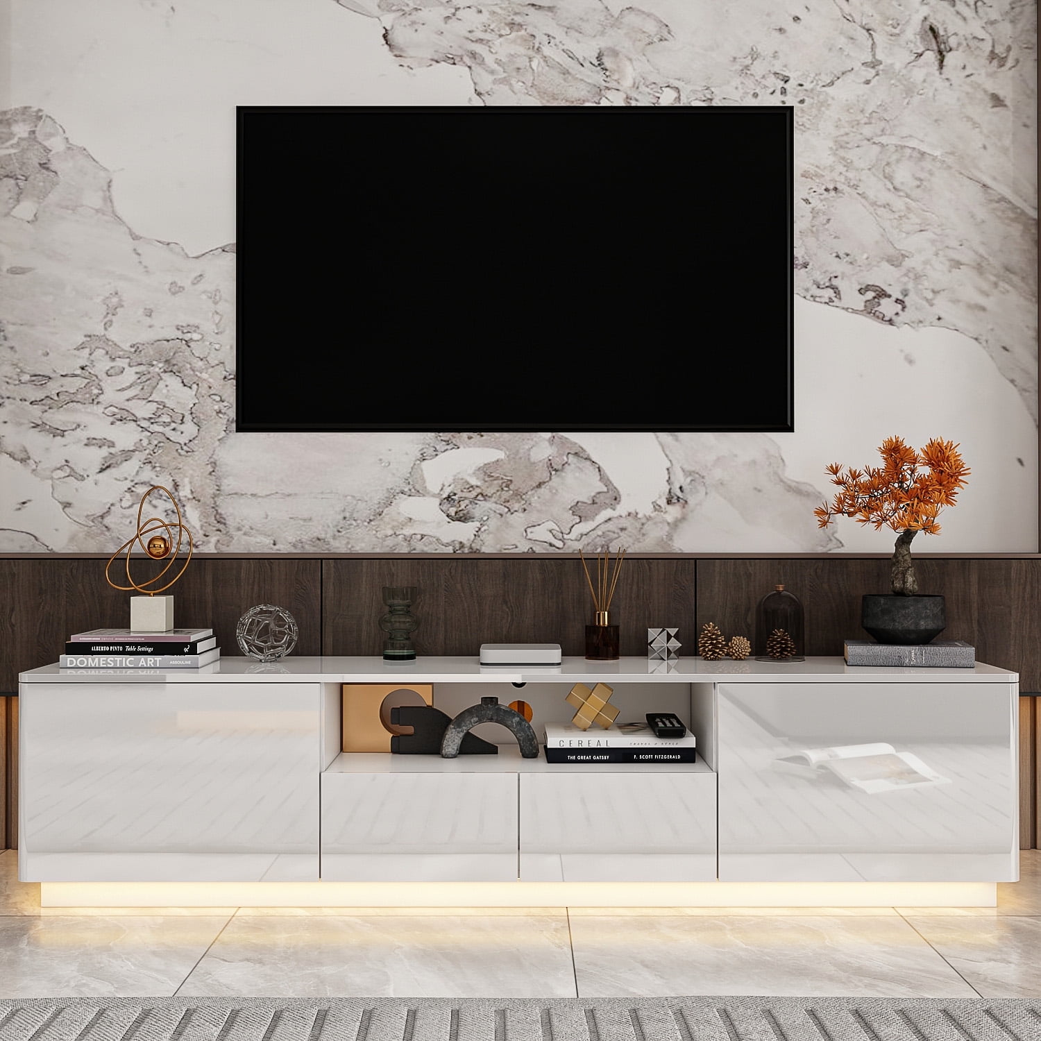 MONSLIPA Modern TV Stand with LED Lights, Console Entertainment Center ...