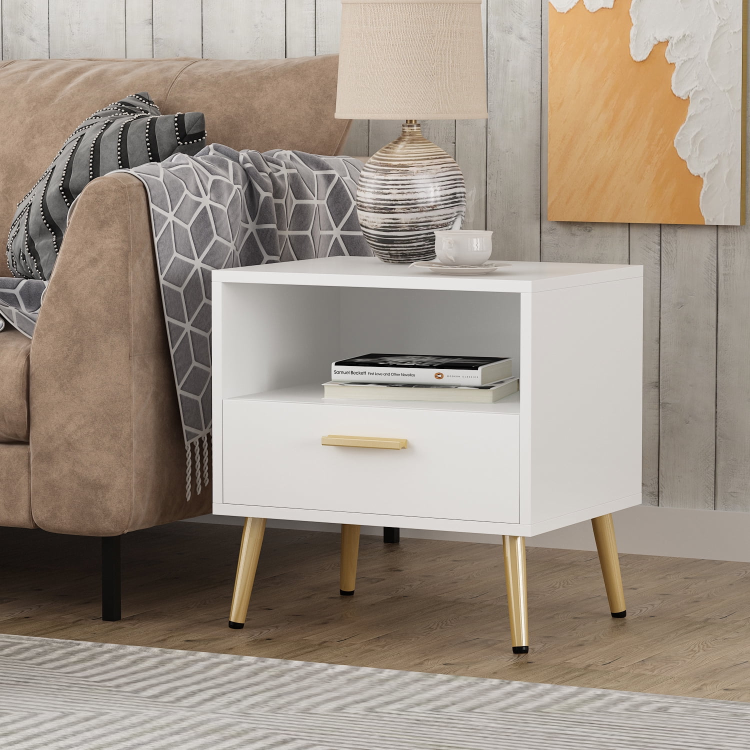 MONSLIPA Nightstand with Drawer and Open Shelf , Bedside Table for ...