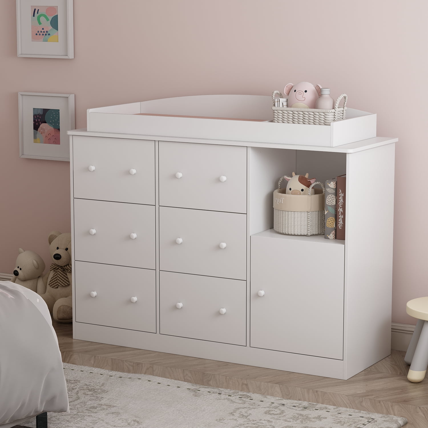 MONSLIPA Nursery Dresser with Drawers and Open Shelves, 6 Drawers Baby ...