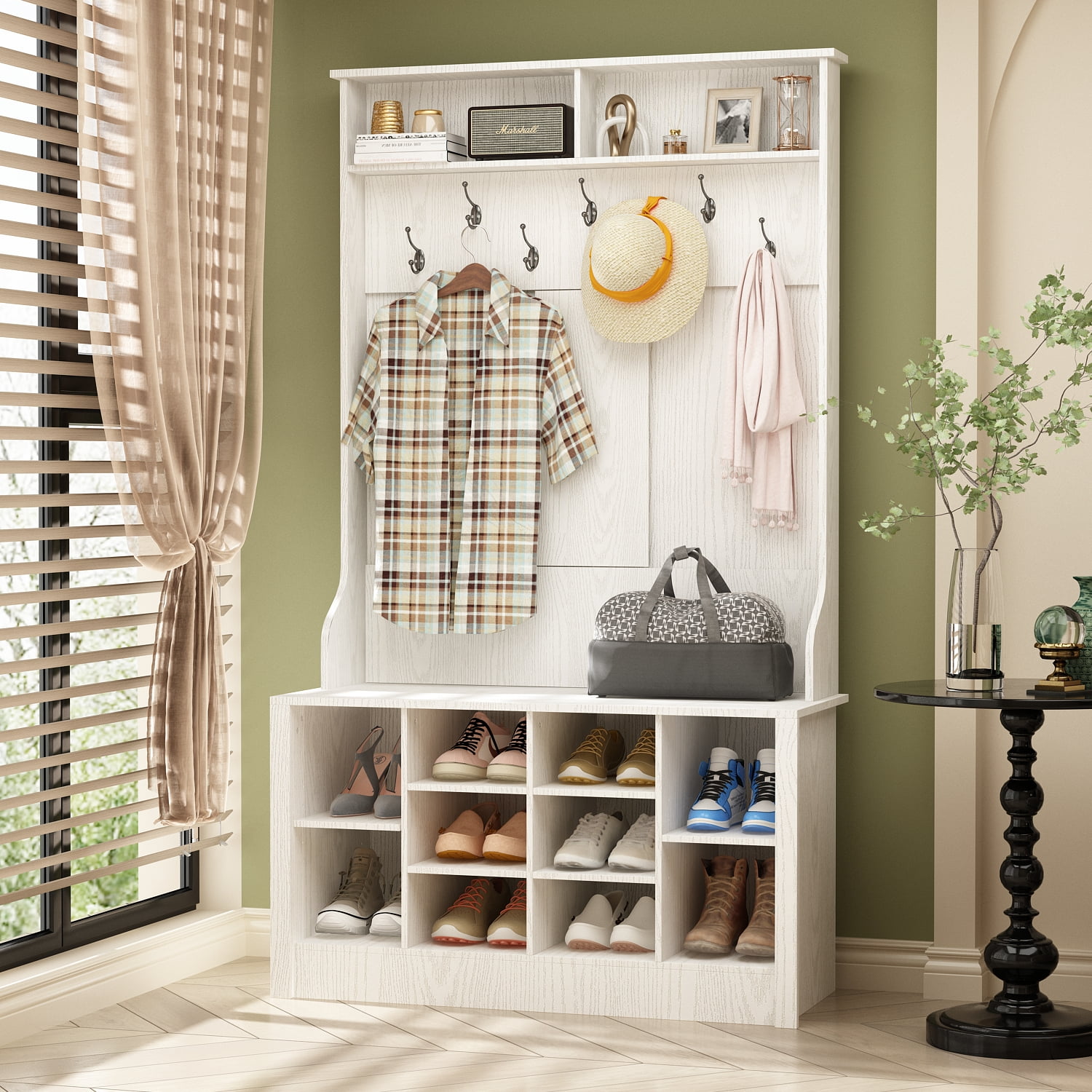 MONSLIPA Wide Entryway Hall Tree with Bench and Storage, 3-in-1 Hall ...