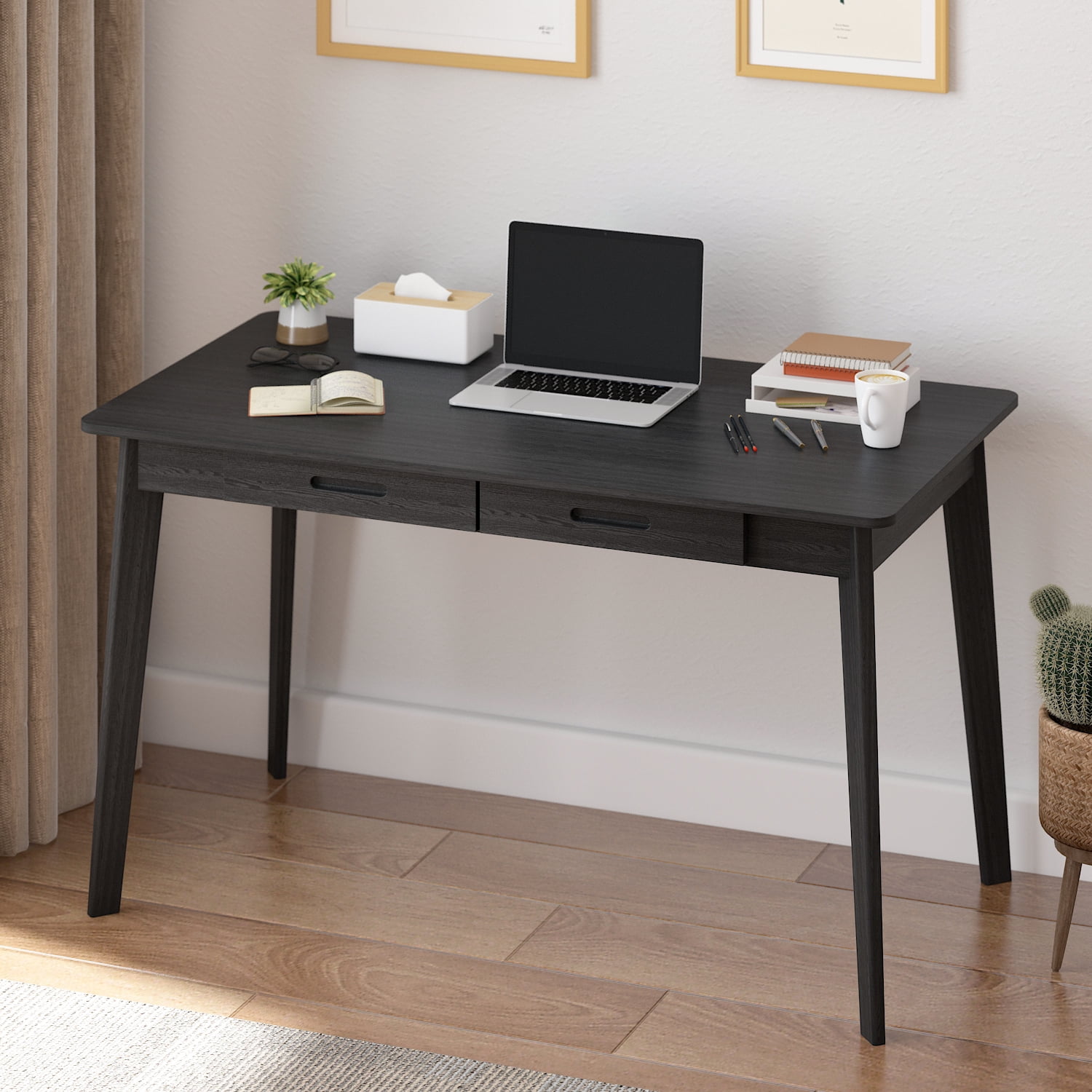 MONSLIPA Writing Study Table with 2 Drawers, Cumputer Desk for Home ...