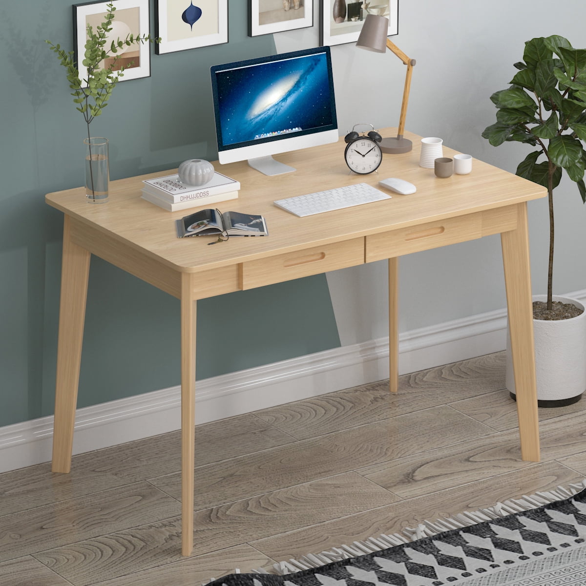 MONSLIPA Writing Study Table with 2 Drawers, Cumputer Desk for Home ...