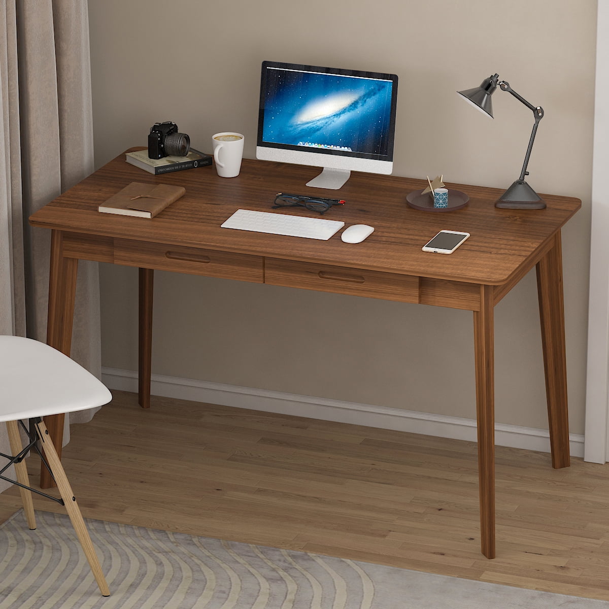 MONSLIPA Writing Study Table with 2 Drawers, Cumputer Desk for Home ...