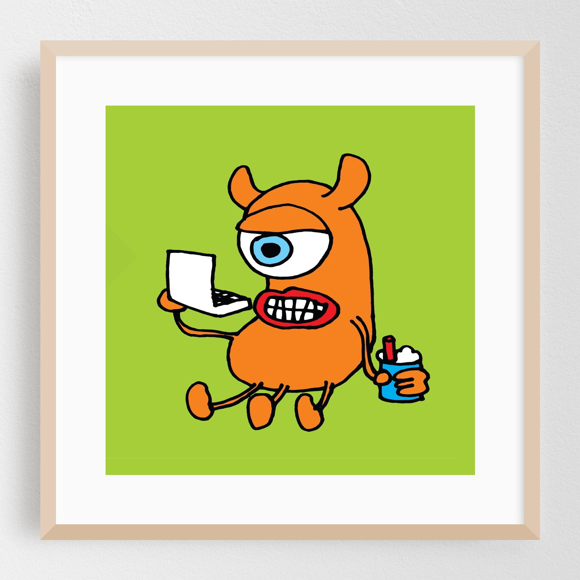 MONSTER AT WORK - Drawing Humor Pop Art Whimsical Illustration Modern ...
