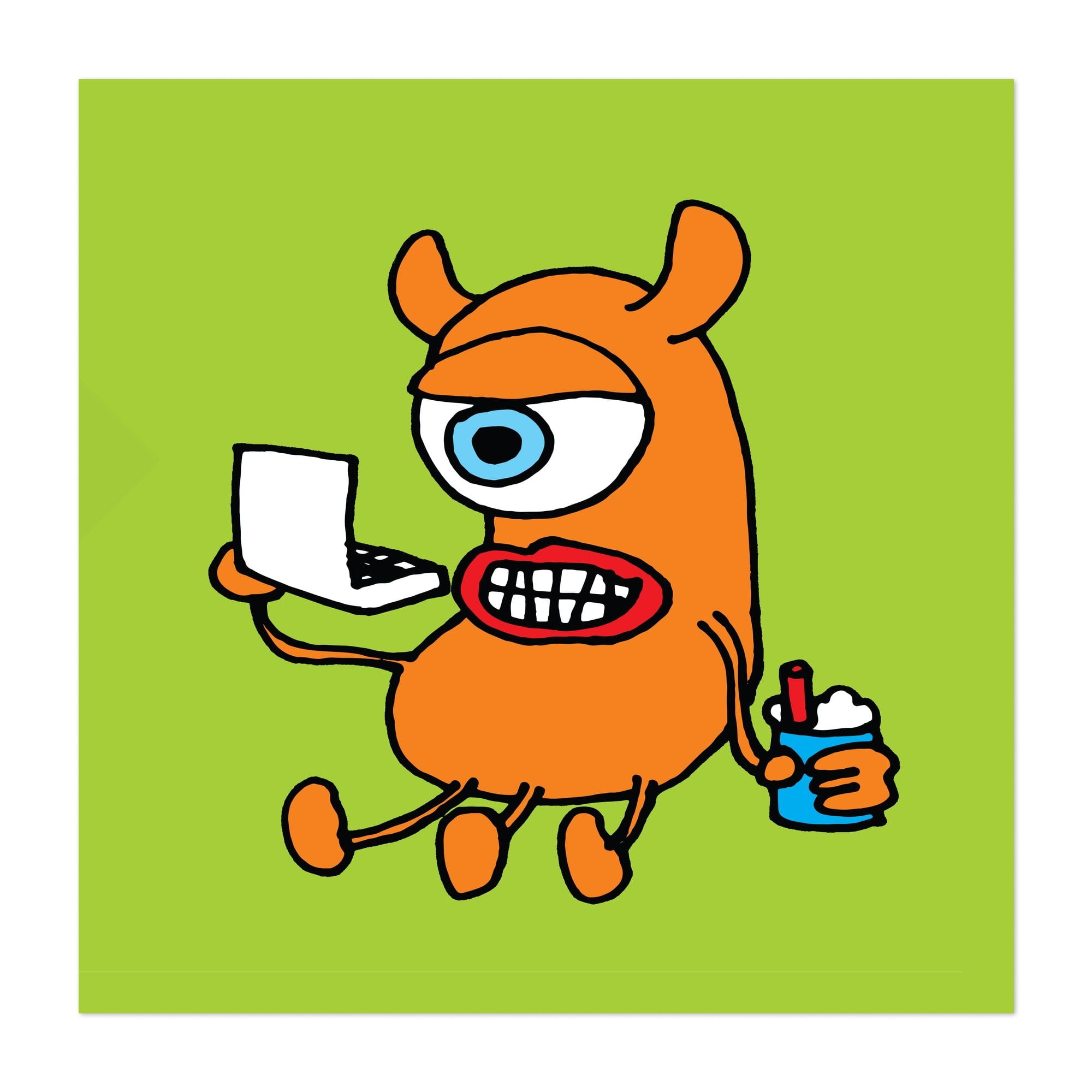 MONSTER AT WORK - Drawing Humor Pop Art Whimsical Illustration Modern ...