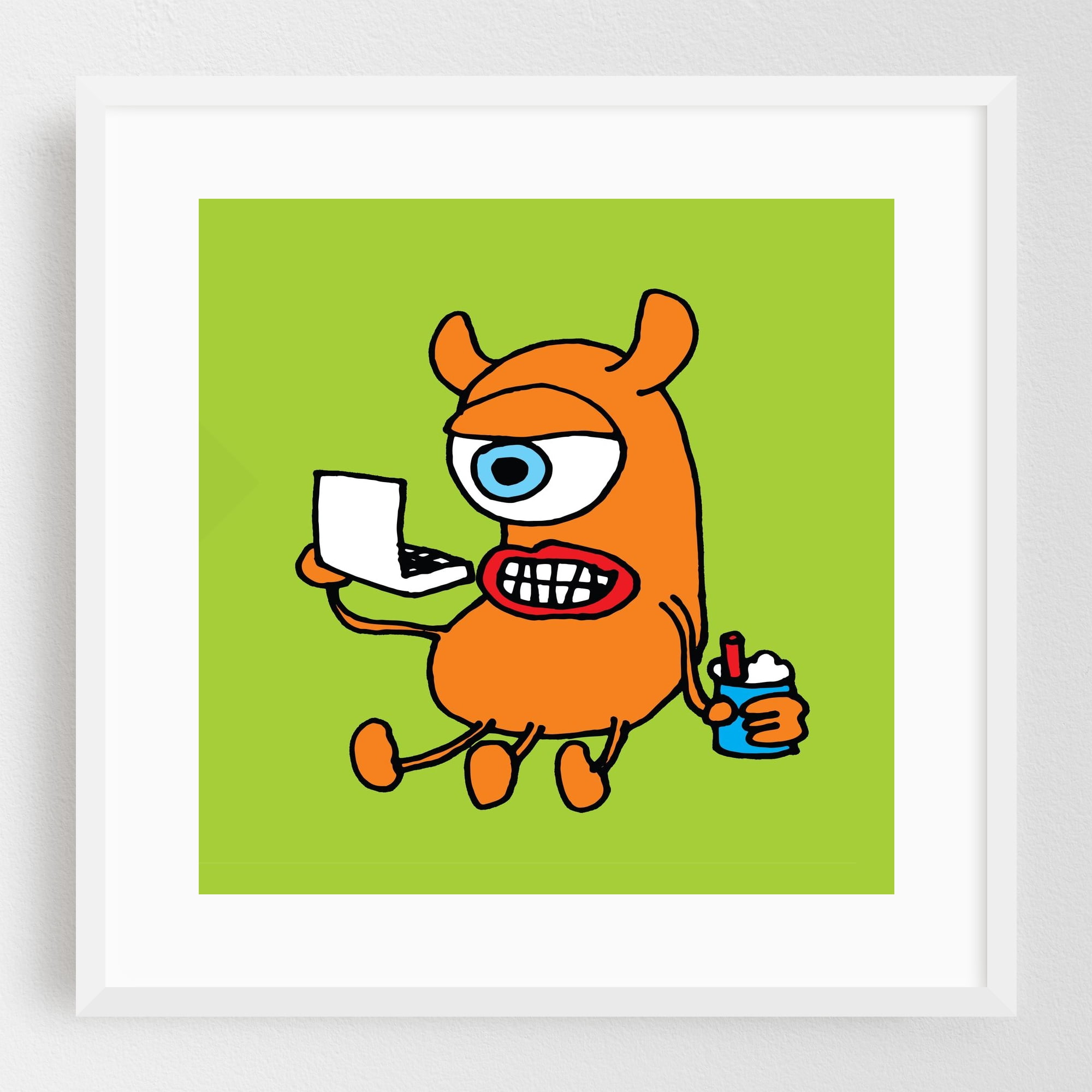 MONSTER AT WORK - Drawing Humor Pop Art Whimsical Illustration Modern ...