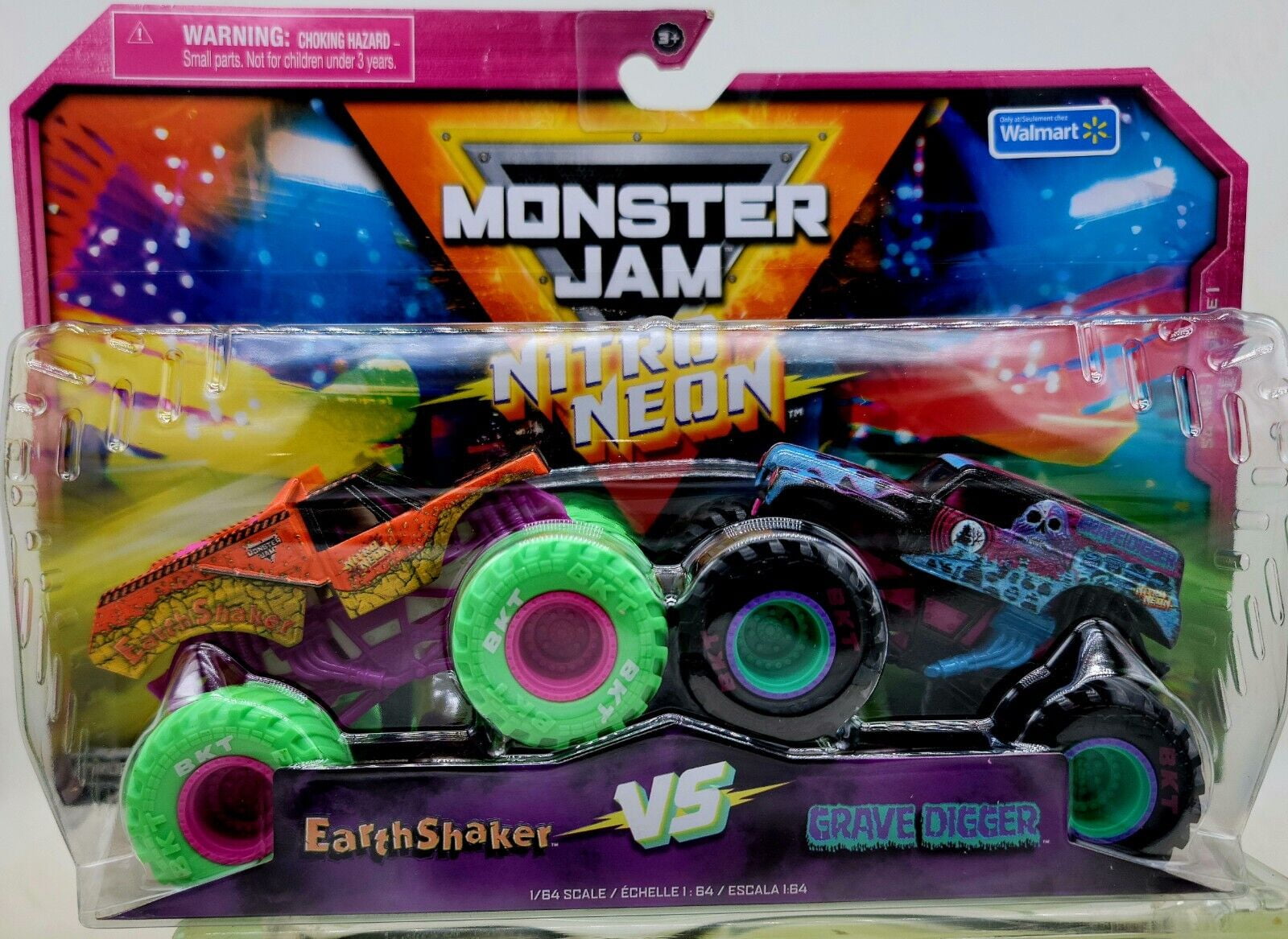 MONSTER JAM Nitro Neon Earth Shaker VS Grave Digger - Walmart.com