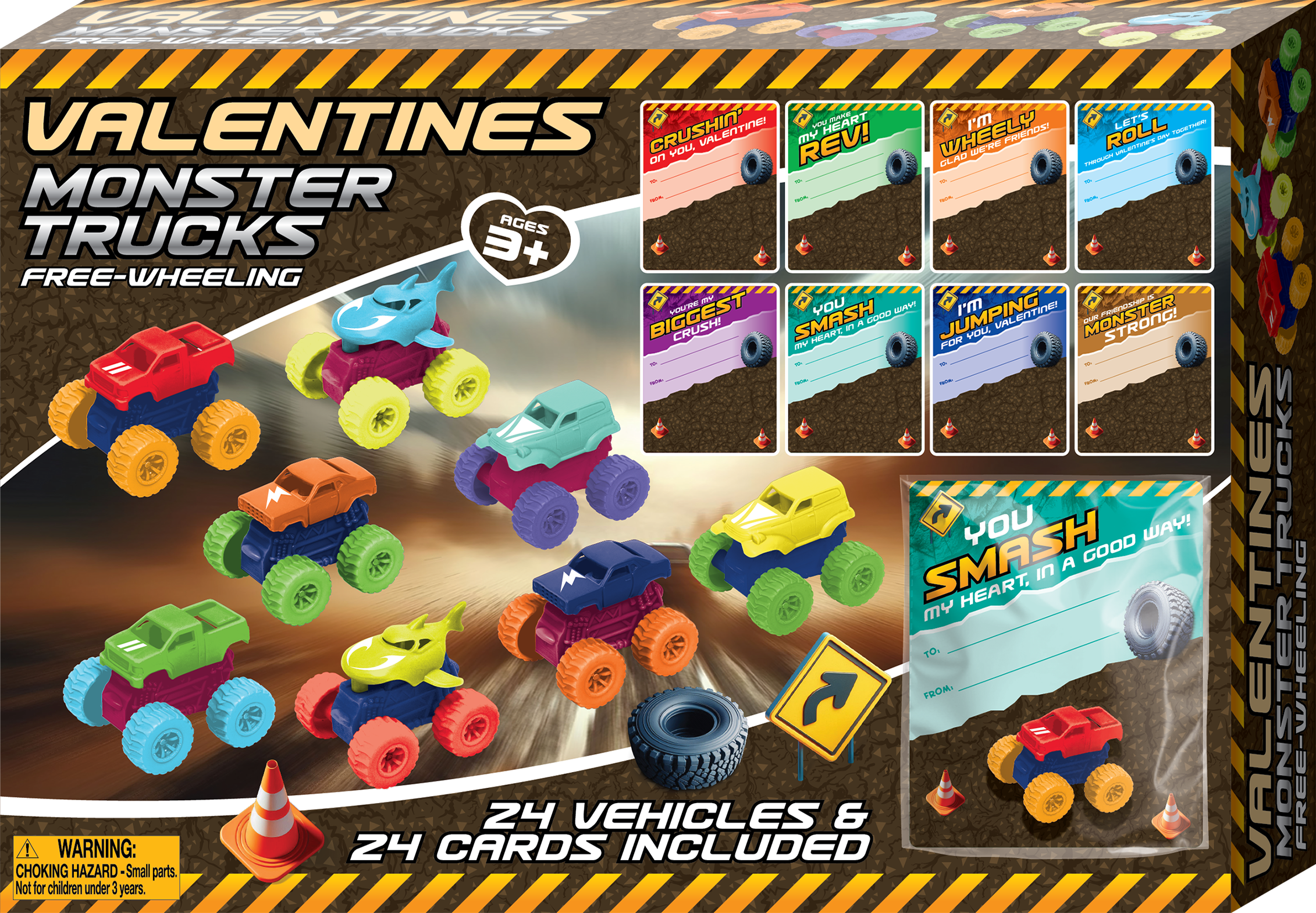 Boley Valentine Monster Trucks Mini Toy Set with Cards & Treat Bags (24 ...