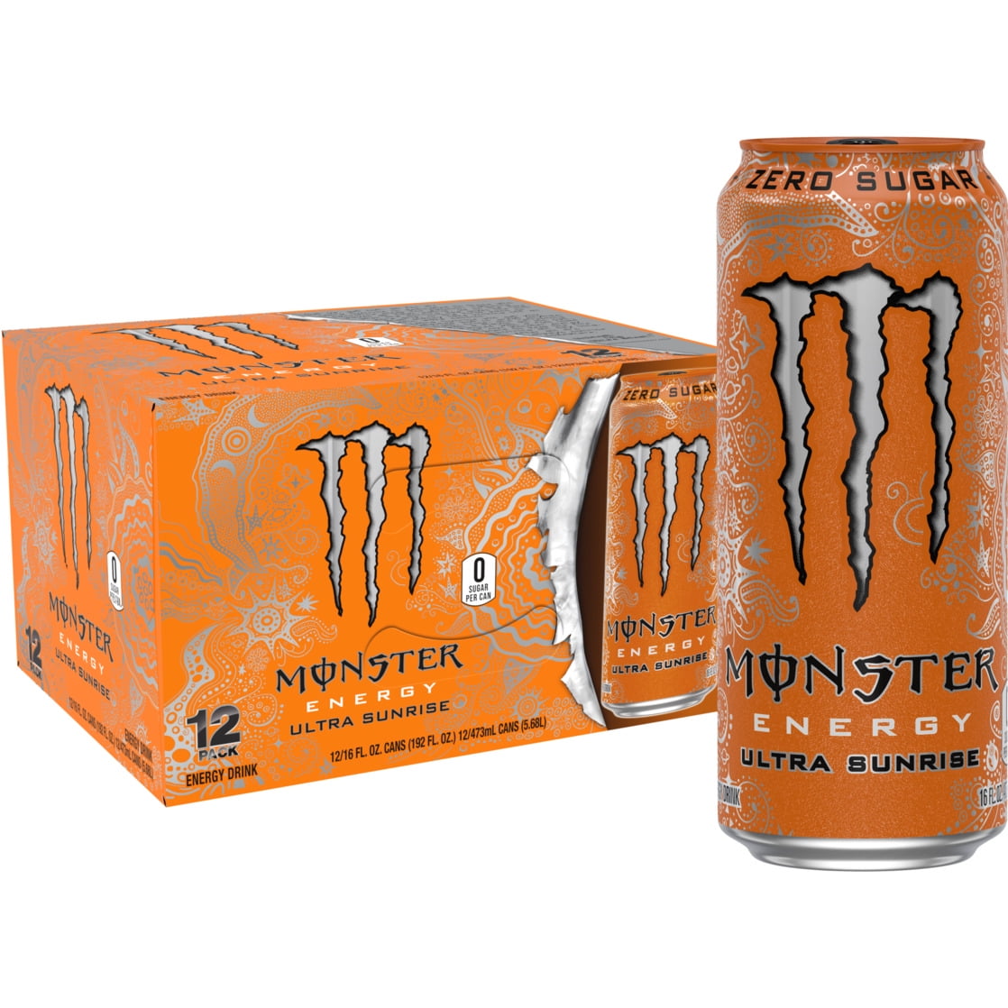 Monster Ultra Sunrise Beverage, Sugar Free Energy Drink, 16 fl oz, 12 ...
