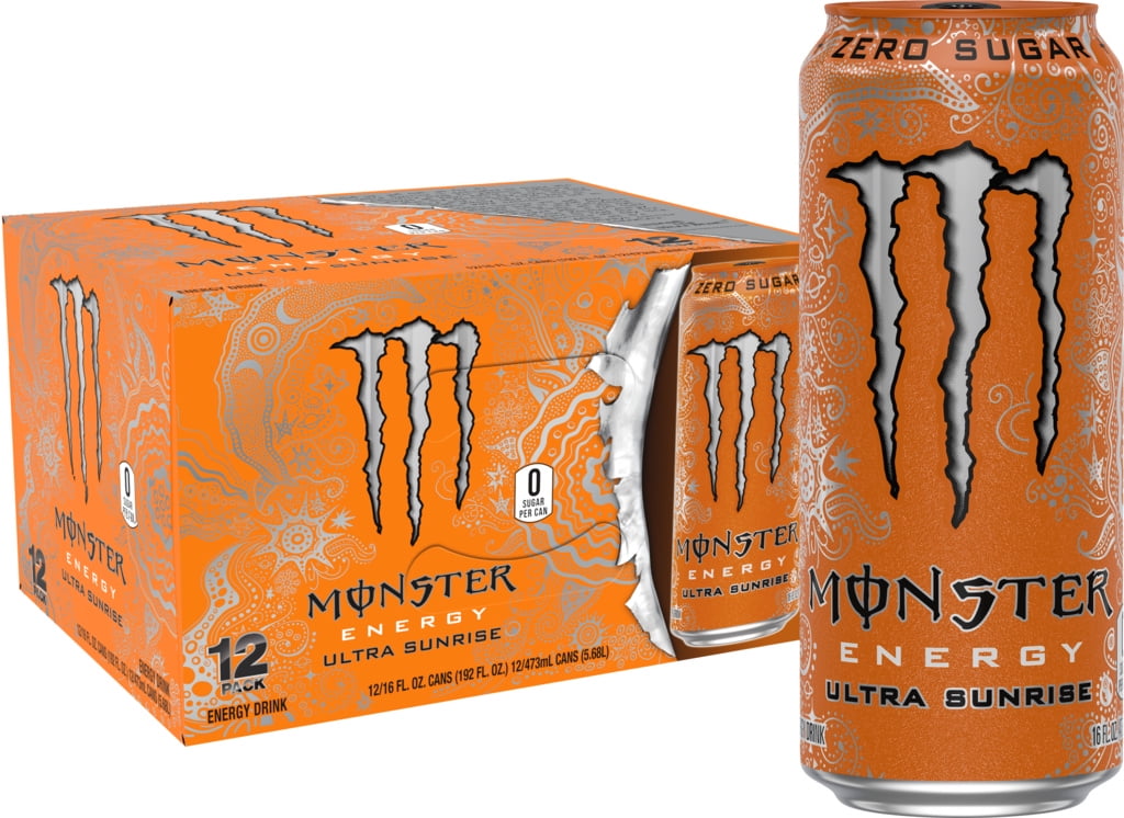 Monster Ultra Sunrise Beverage, Sugar Free Energy Drink, 16 fl oz, 12 ...