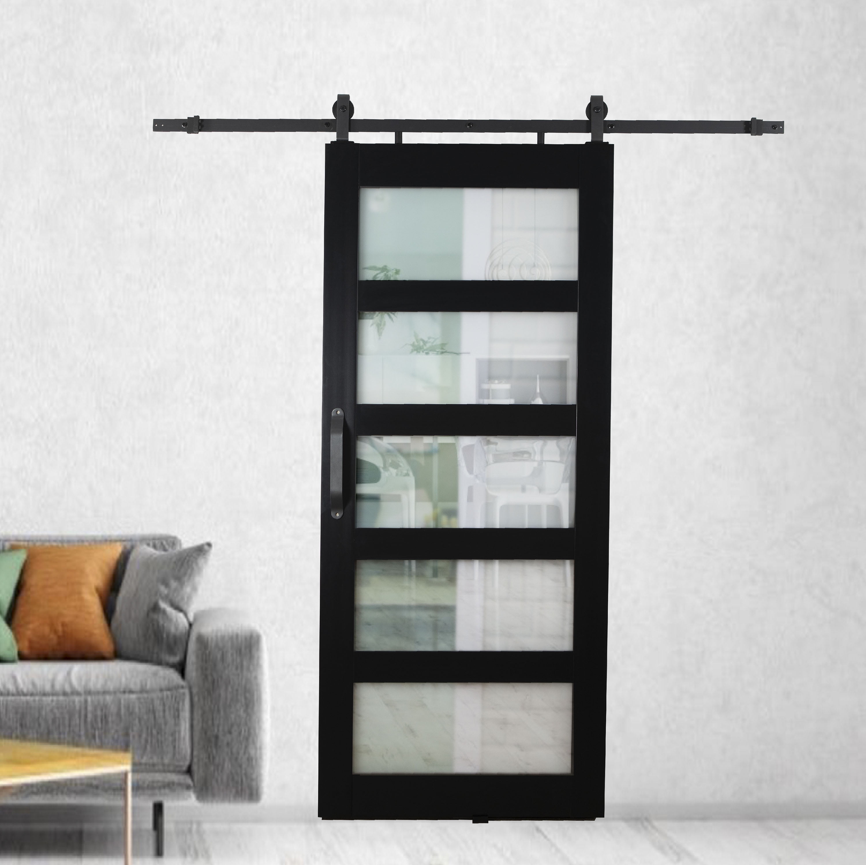 MONTANA 42"X84" FROSTED 5 LITE BLACK PVC BARN DOOR KIT - Walmart.com
