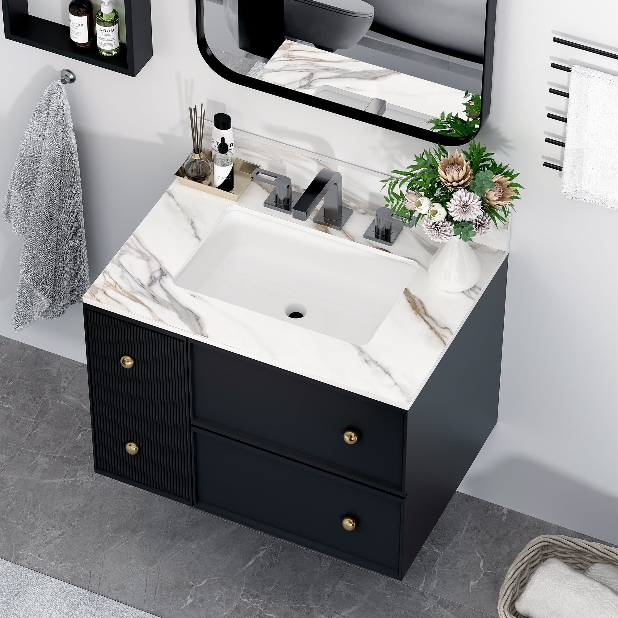 MONTARY 31 Inch Marble Vanity Top, Bathroom Vanity Top with Undermount ...