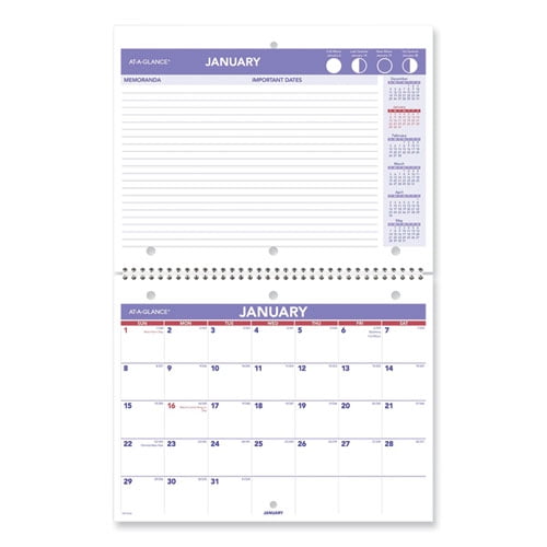 MONTHLY TWIN-WIRE FLIP-BACK DESK/WALL CALENDAR, 11 X 8.5, WHITE/VIOLET ...