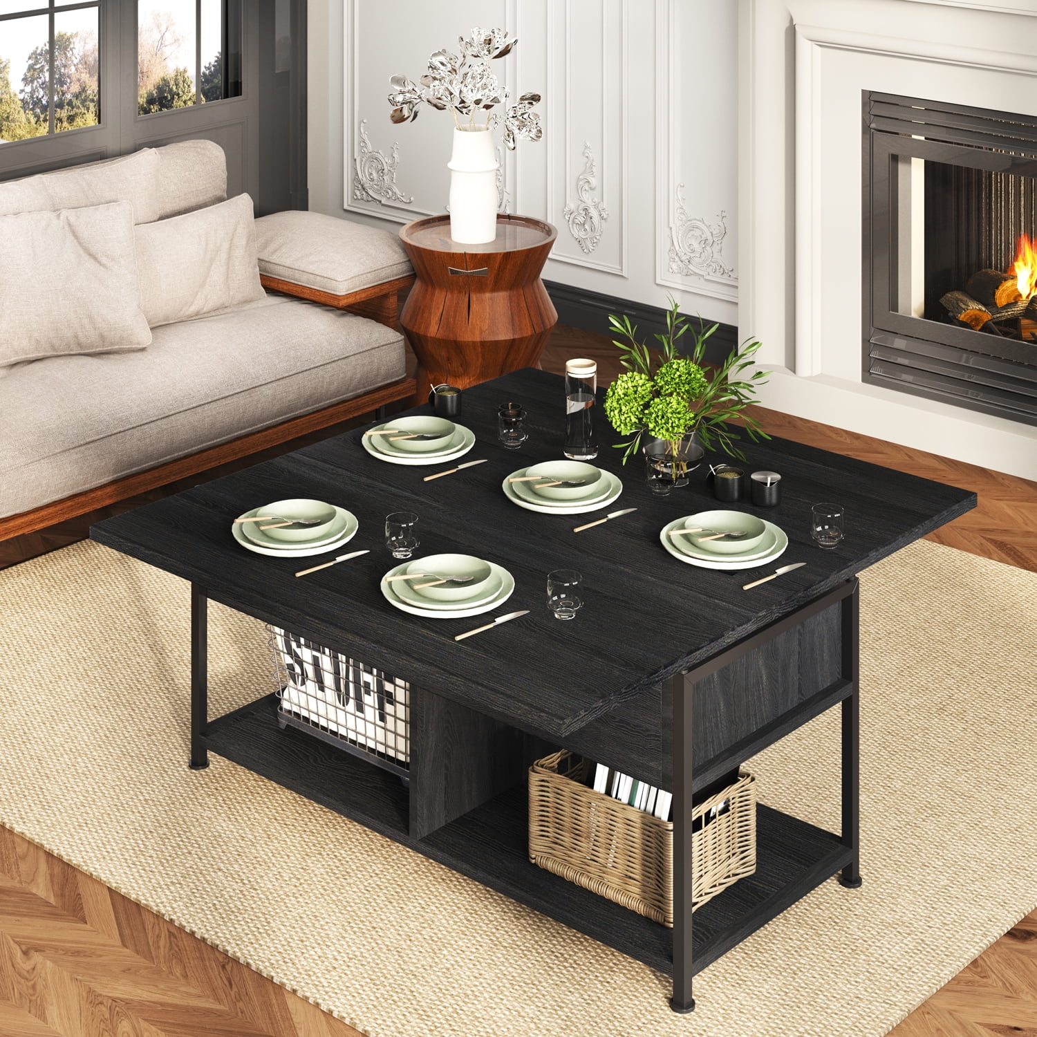 MONVANE 40" Lift Top Coffee Table with Storage for Living Room, Black ...