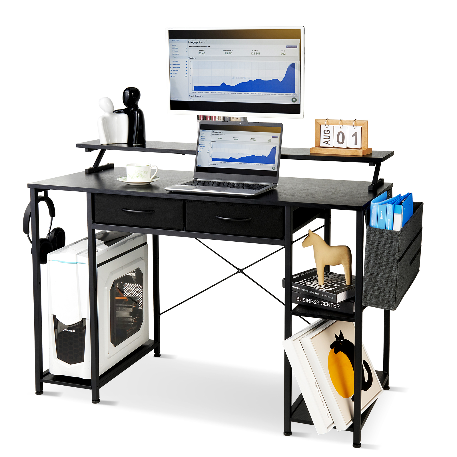 Homfa Writing Desk with Drawers, Wood Computer Desk, Table for Desktop ...