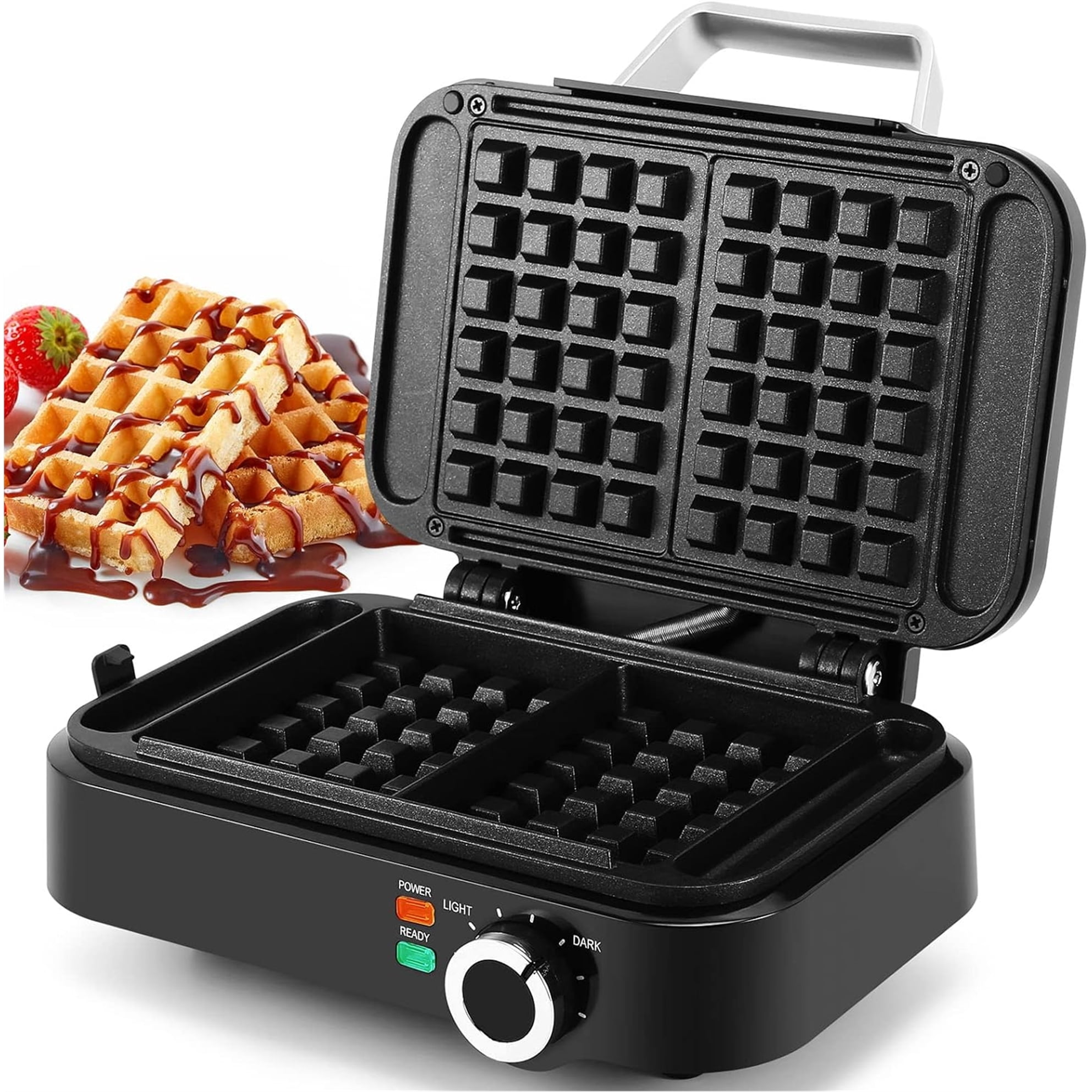 Monxook Non Stick Belgian Waffle Maker With 6 Browning Control Mess