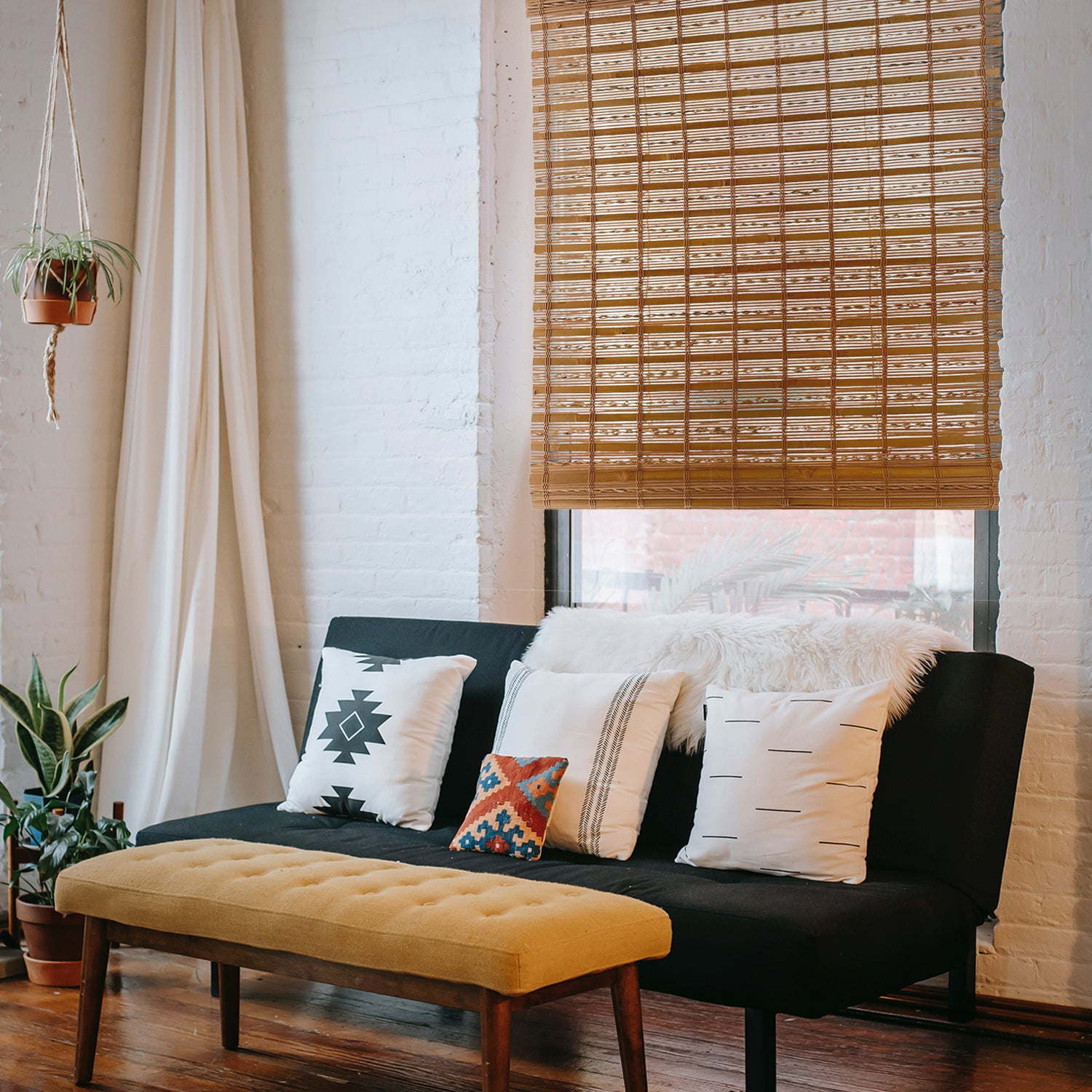 Mood Custom Bamboo Roman Shades, Cordless, Maple Twirl Sheer, 36"W x 60 ...