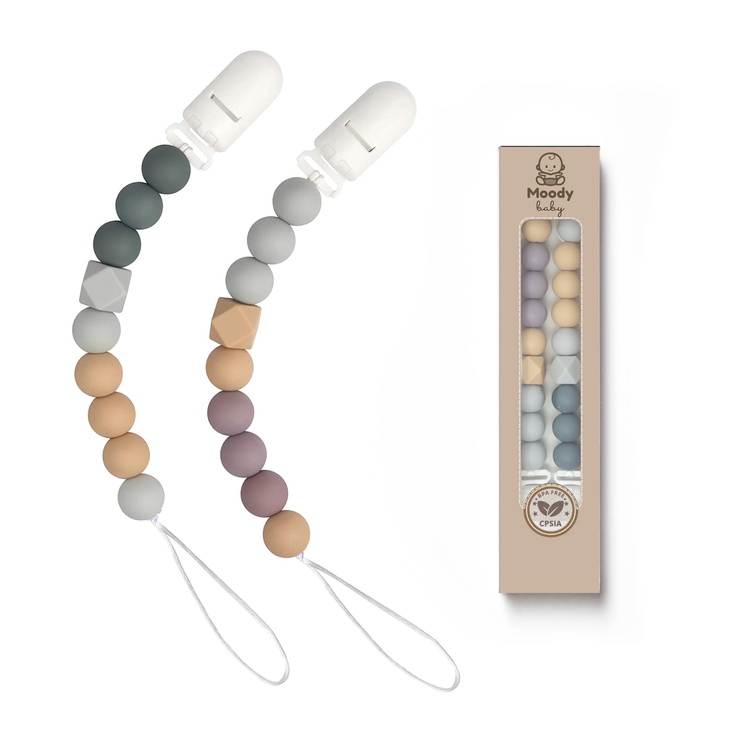 MOODYBABY® Pacifier Binky Clips for Boys Girls Soother Chain Silicone ...