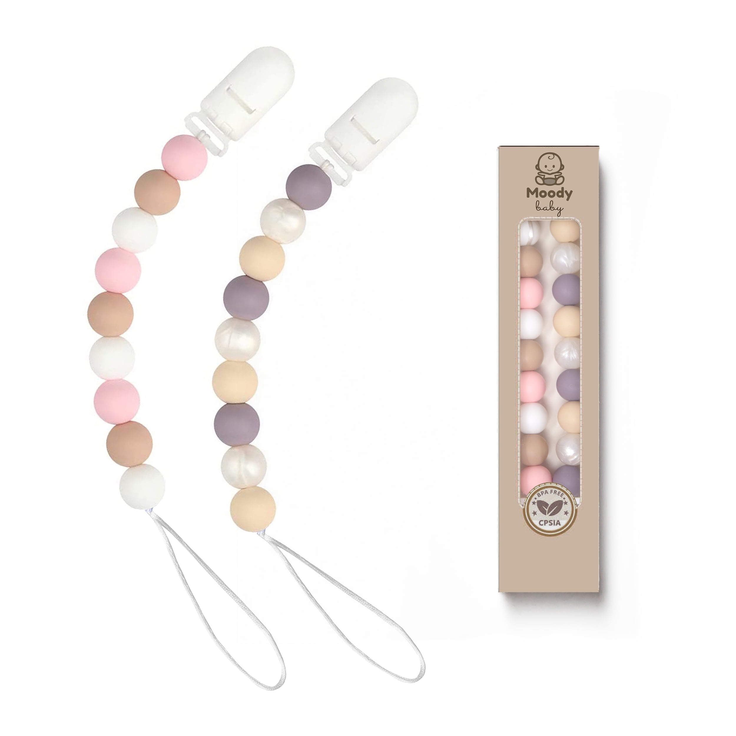 MOODYBABY® Pacifier Binky Clips for Boys Girls Soother Chain Silicone ...