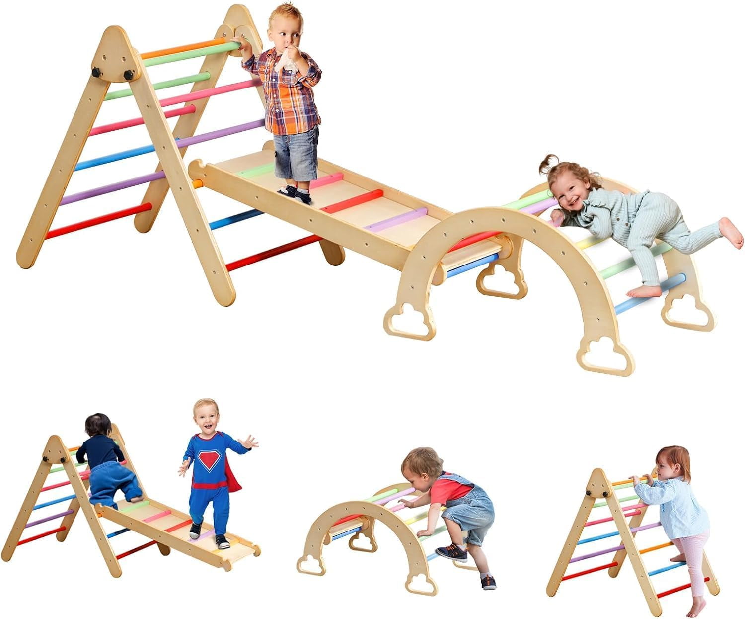 MOOITZ Pikler Triangle Set, 5 in1 Toddler Climbing Toys Indoor ...
