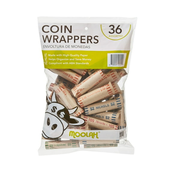 MOOLAH Preformed Assorted Paper Coin Wrappers, 36 Count - Walmart.com