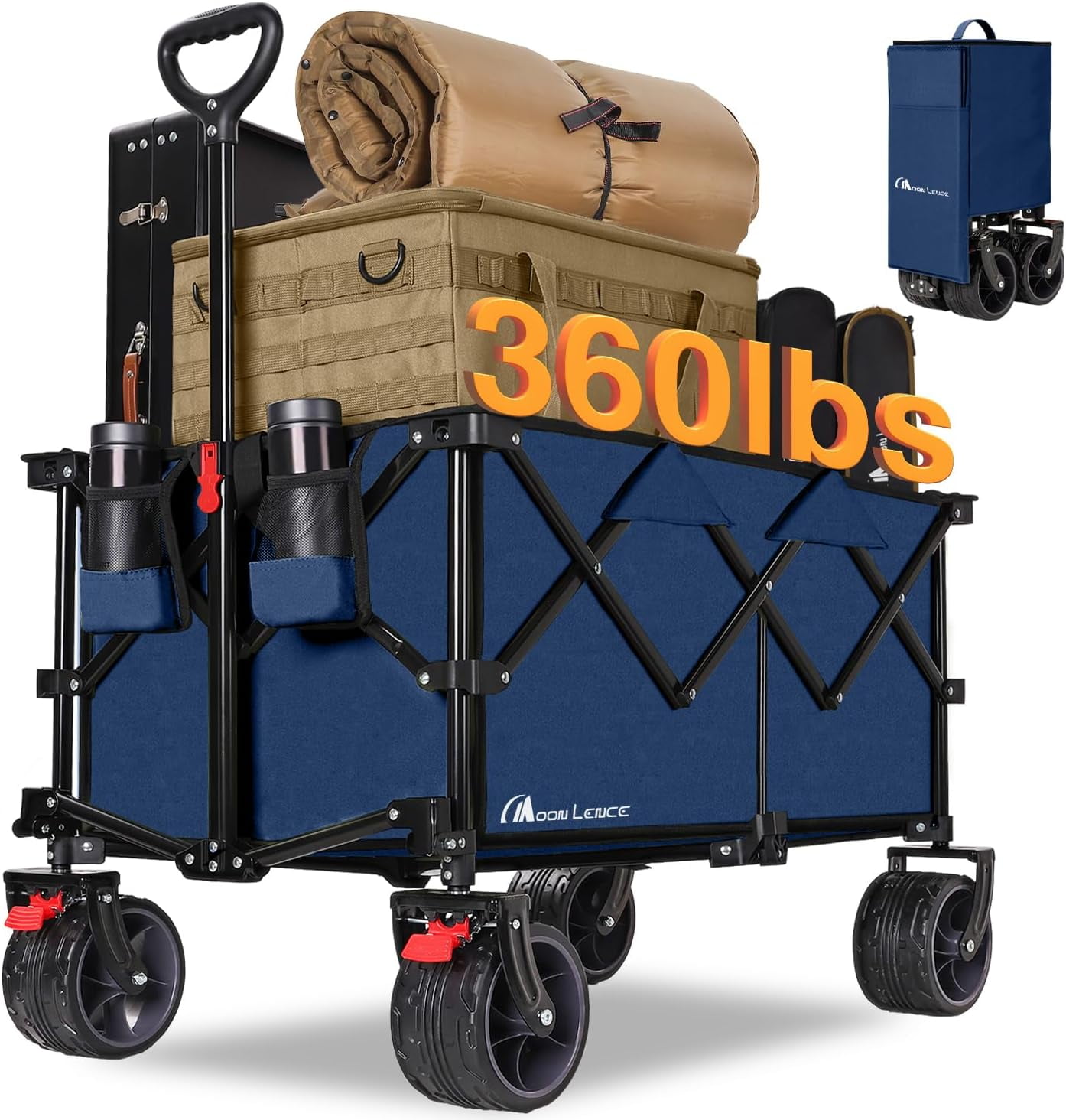 MOON LENCE Collapsible Foldable Wagon Cart, 220L Large Weight Capacity ...
