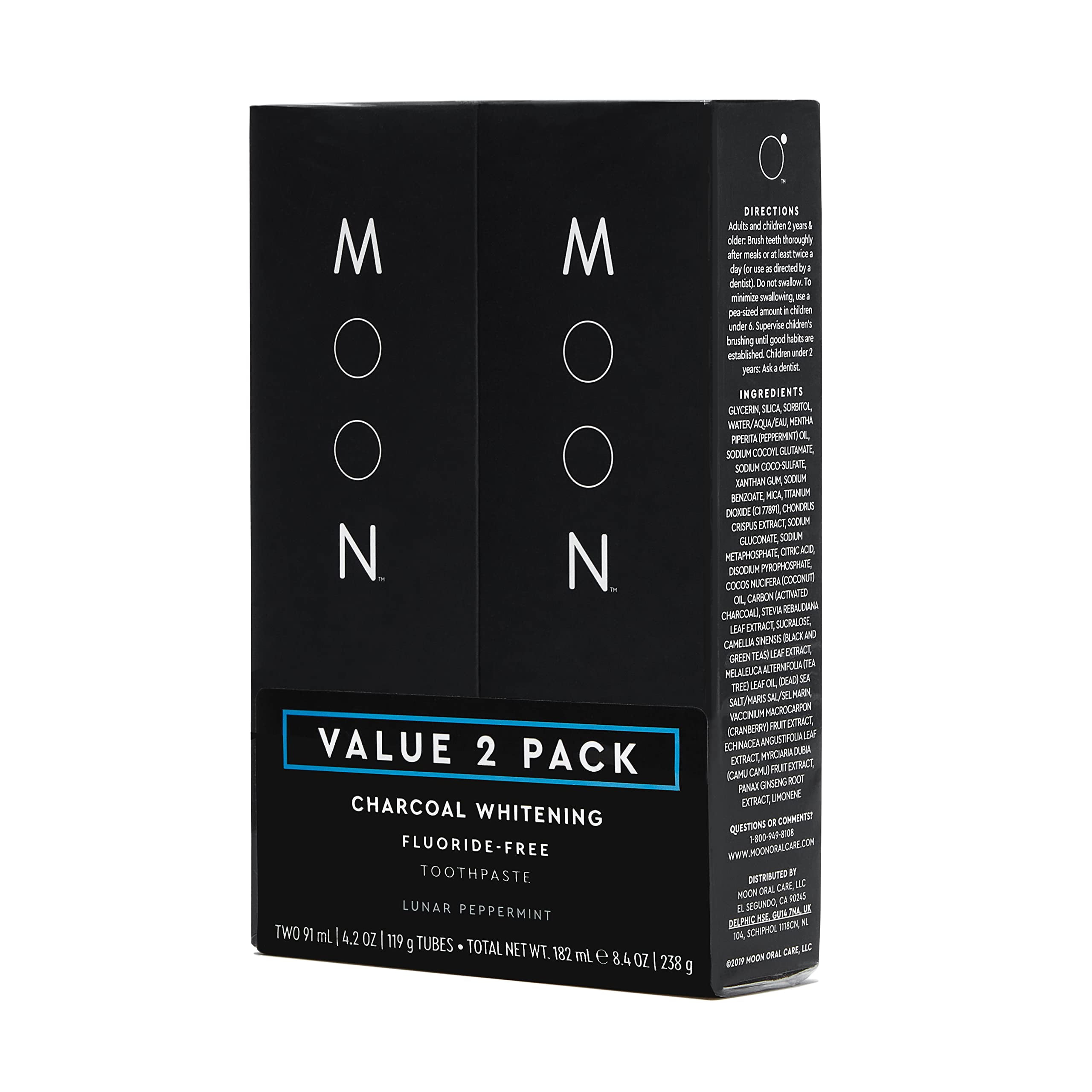MOON Peppermint Charcoal Whitening Toothpaste (2 Pack) | SLS & Fluoride ...