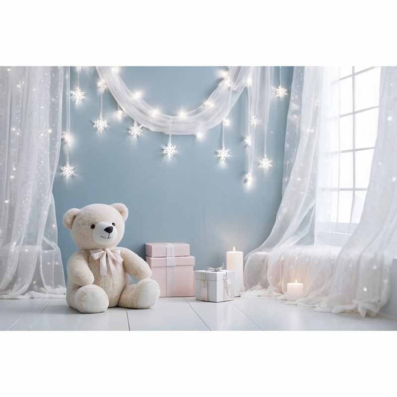 MOON.QG Blue White Curtain One Birthday Backgrounds Children Teddy Bear ...
