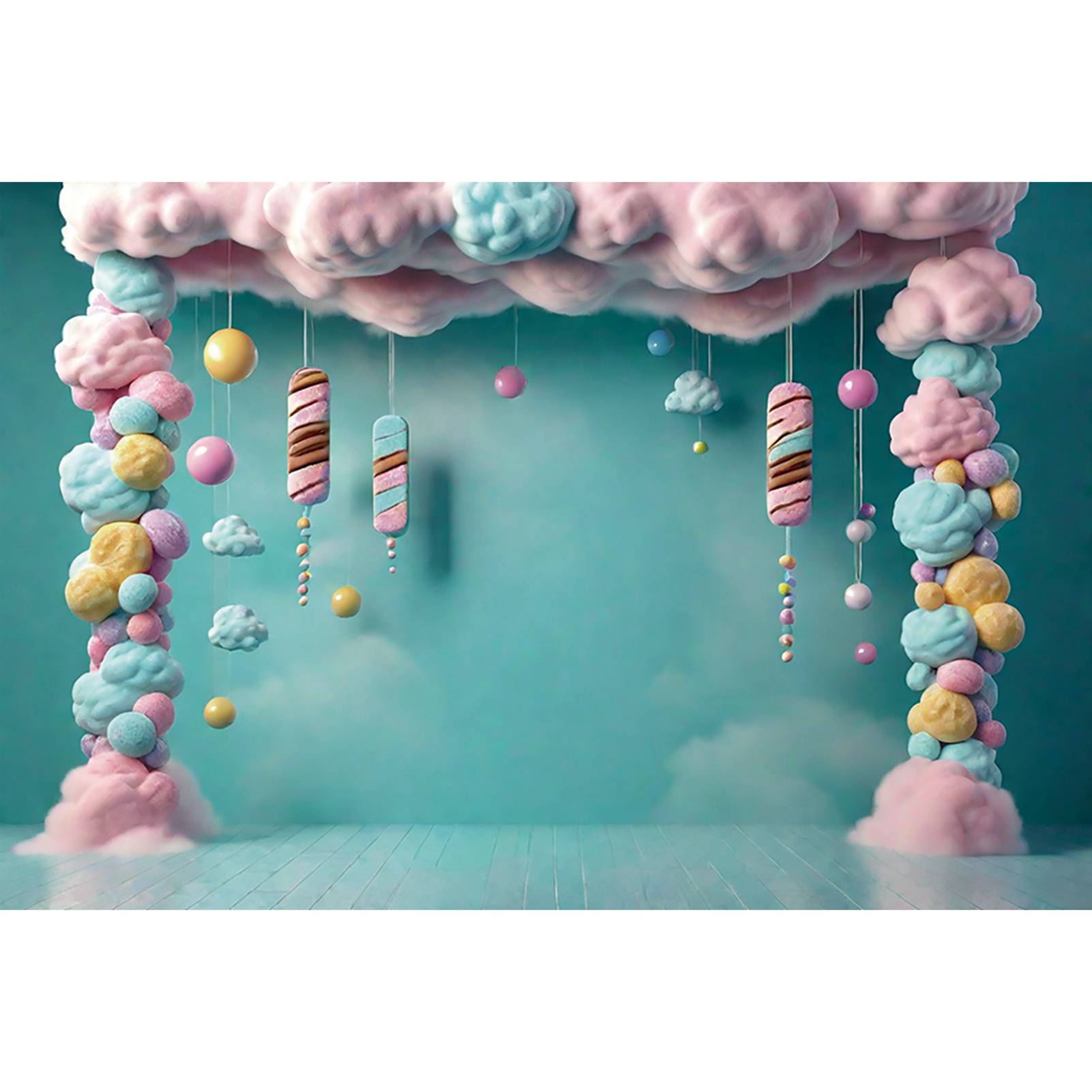 MOON.QG Candy 3D First Birthday Backdrop Boy Clouds Blue Sky Doughnut ...
