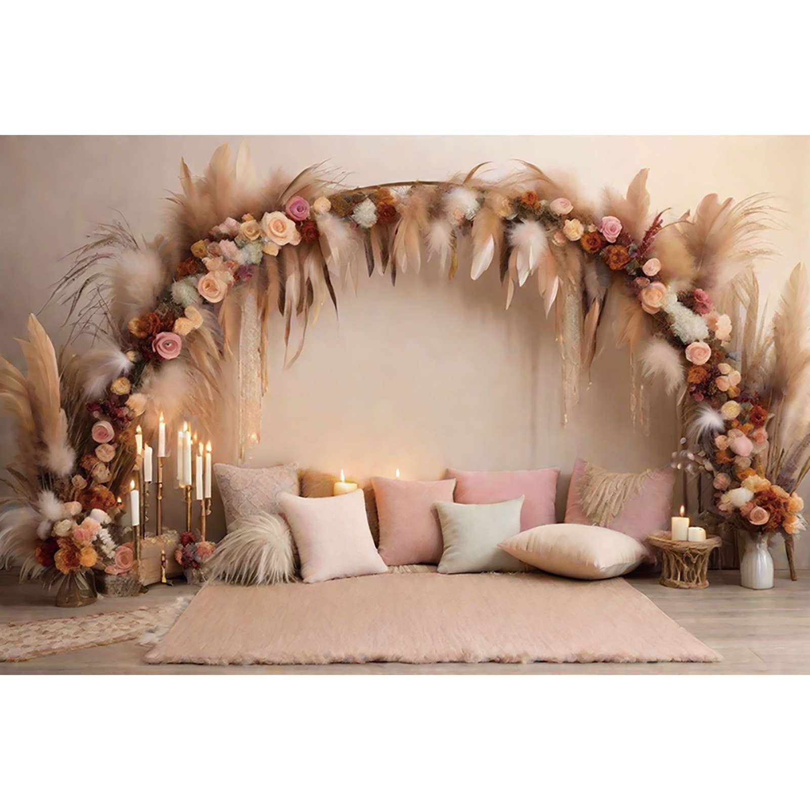 MOON.QG Flower Feather Wedding Background Children Arch Bohemia Indoor ...