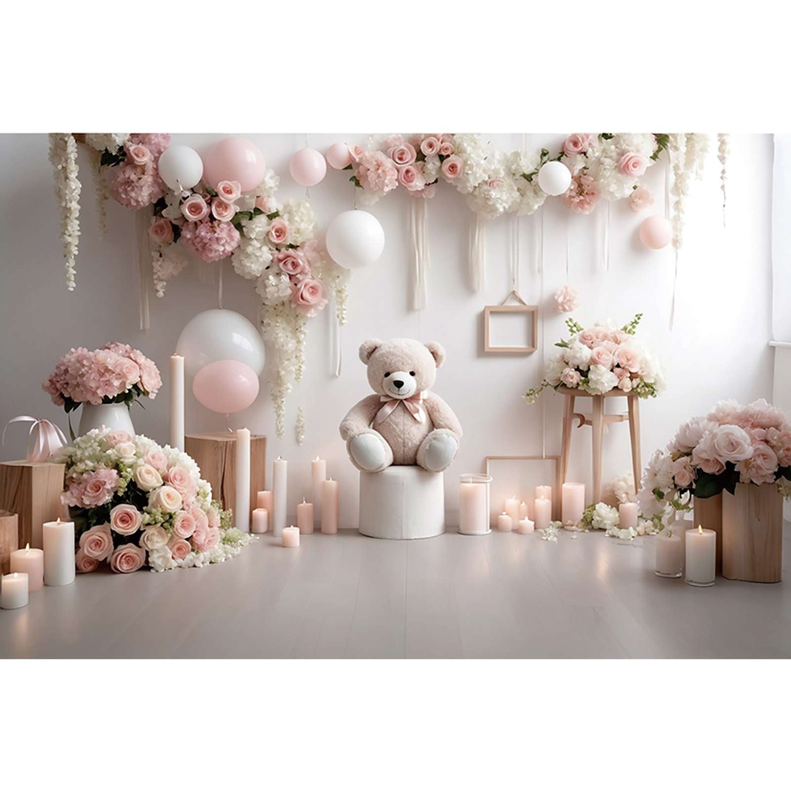 MOON.QG Teddy Bear Balloon First Birthday Backgrounds Child Flower ...